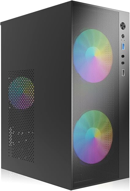 ITX PC Case, High Airflow,Mesh Front, Pre Installed 2X 120MM Rainbow ...