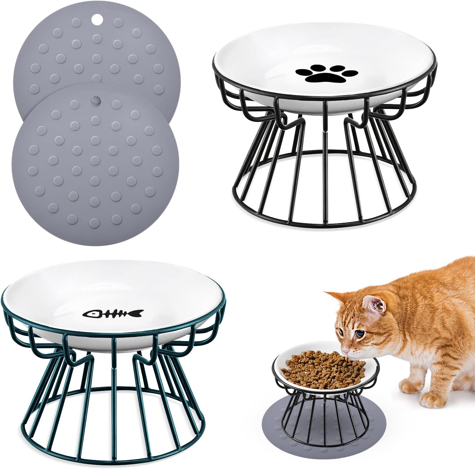 Cat Feeding Bowl,2 pieces Cat Bowls Elevated Pet Bowl - Ceramic Raised ...