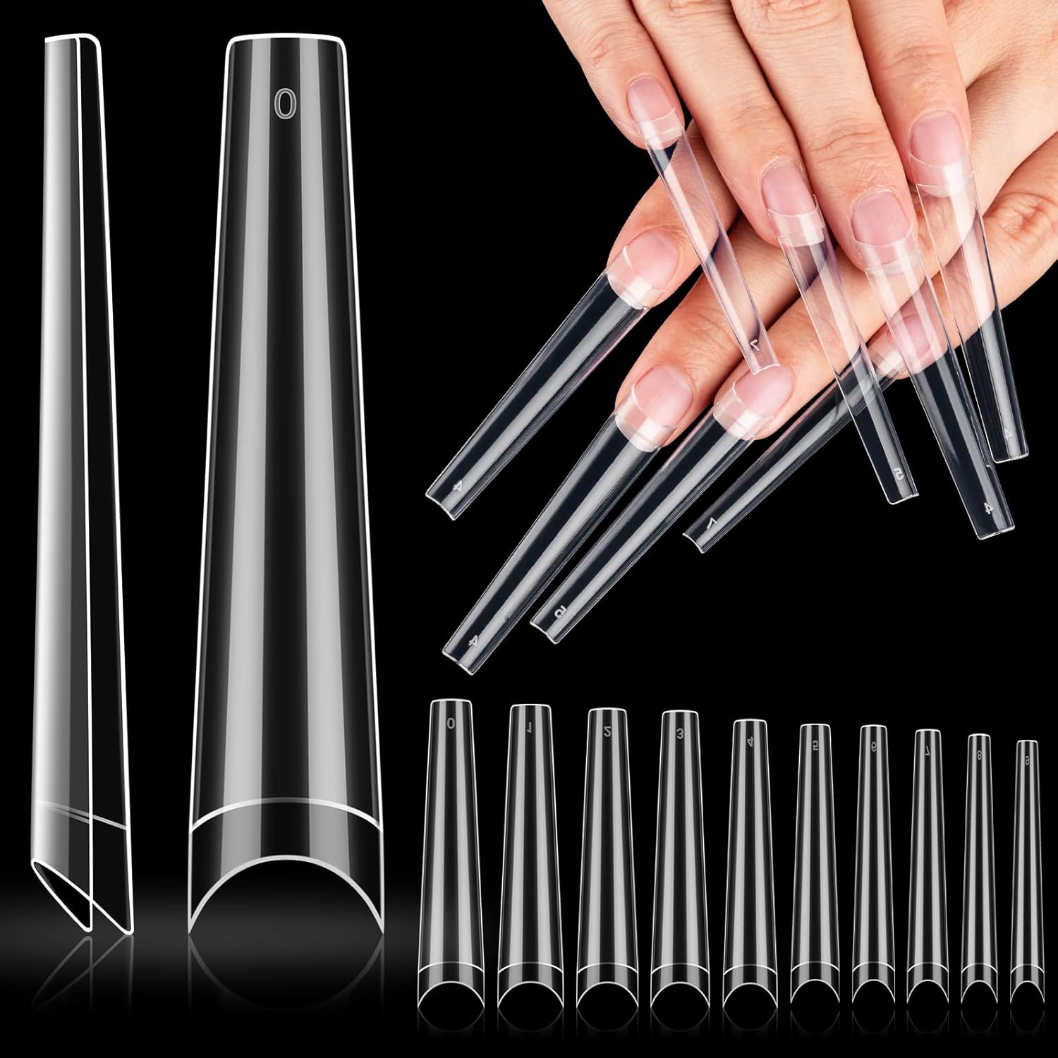 Noverlife 600PCS 3XL Extra Long C Curve Coffin False Nail Tips, Clear ...