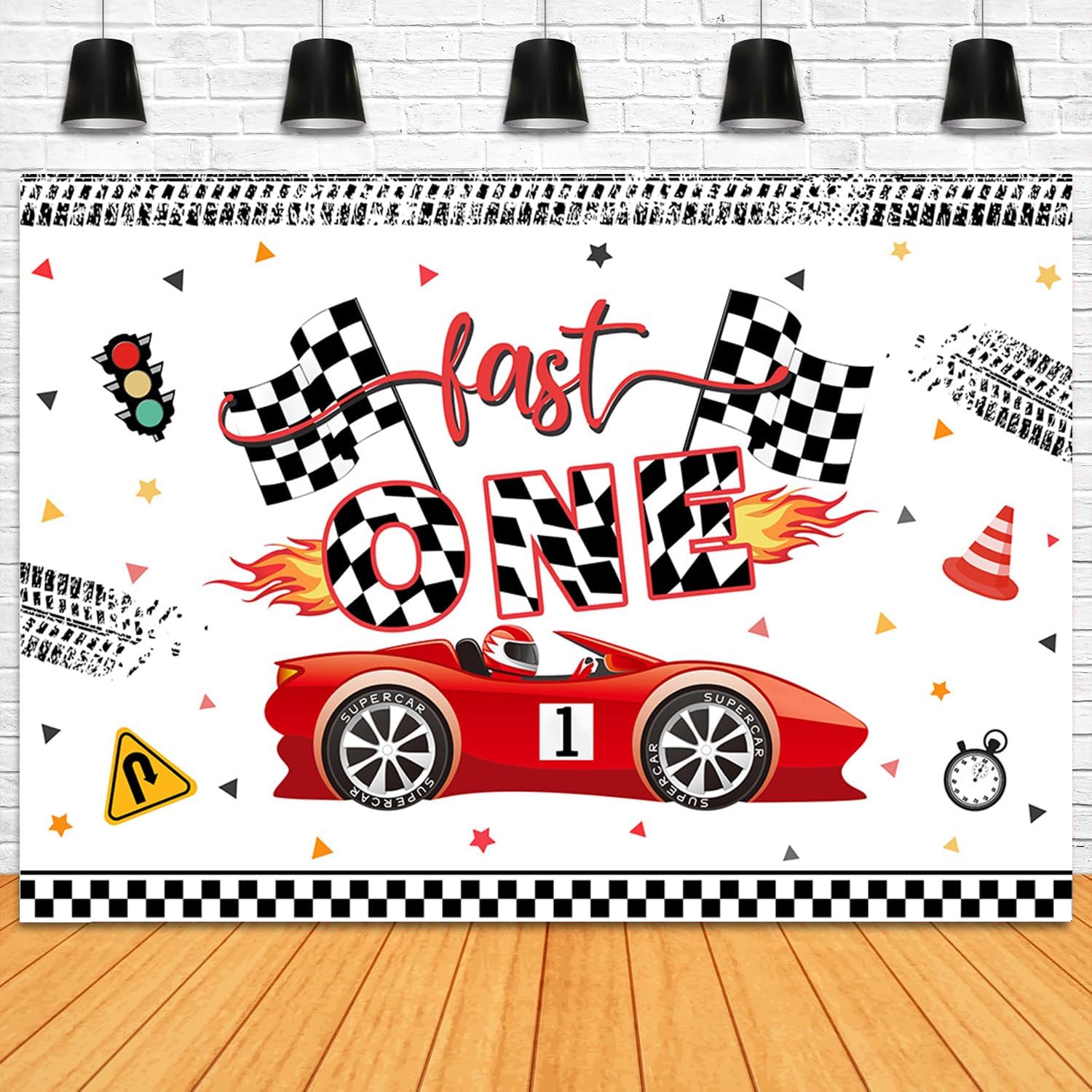 Amazon.com : Mocsicka Fast One Birthday Backdrop Racing Car 1st ...