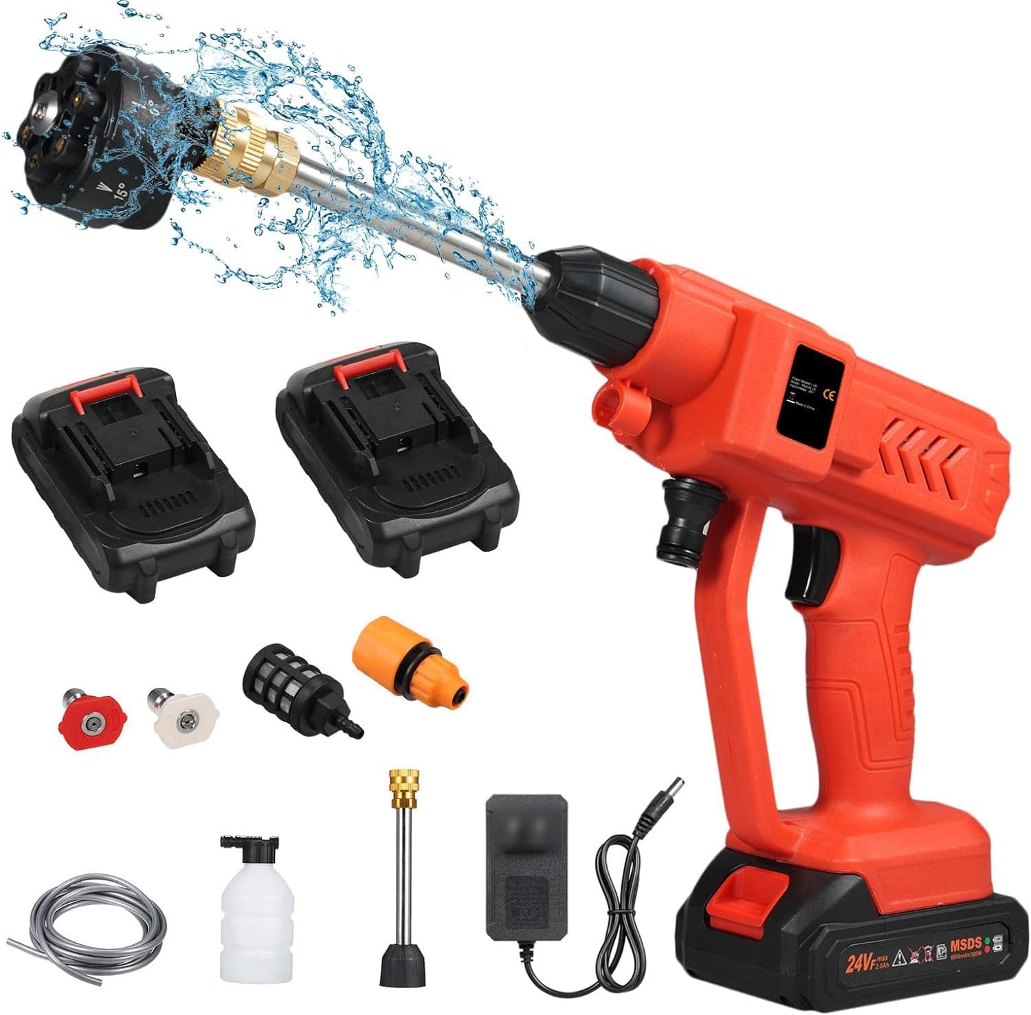 Cordless Power Washer 300W High Power Washer Machine with 6in1 Spray ...