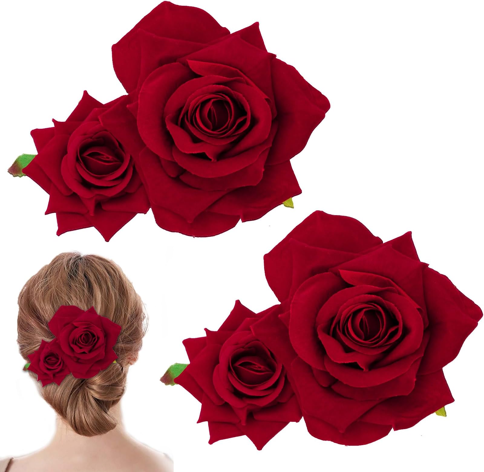 Amazon.com : 2 Pack Rose Flower Hair Clip, Women Wedding Hair ...