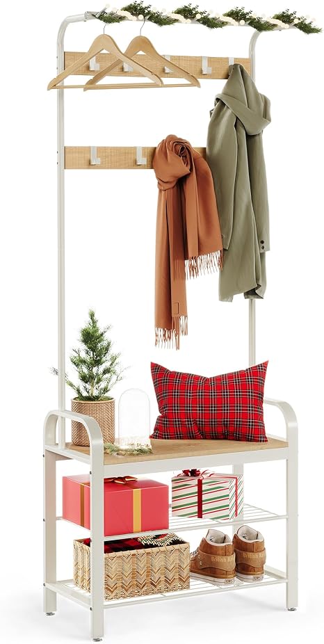 VASAGLE HSR40W Coat Rack Wardrobe Wardrobe Entrance Wardrobe with 3 ...