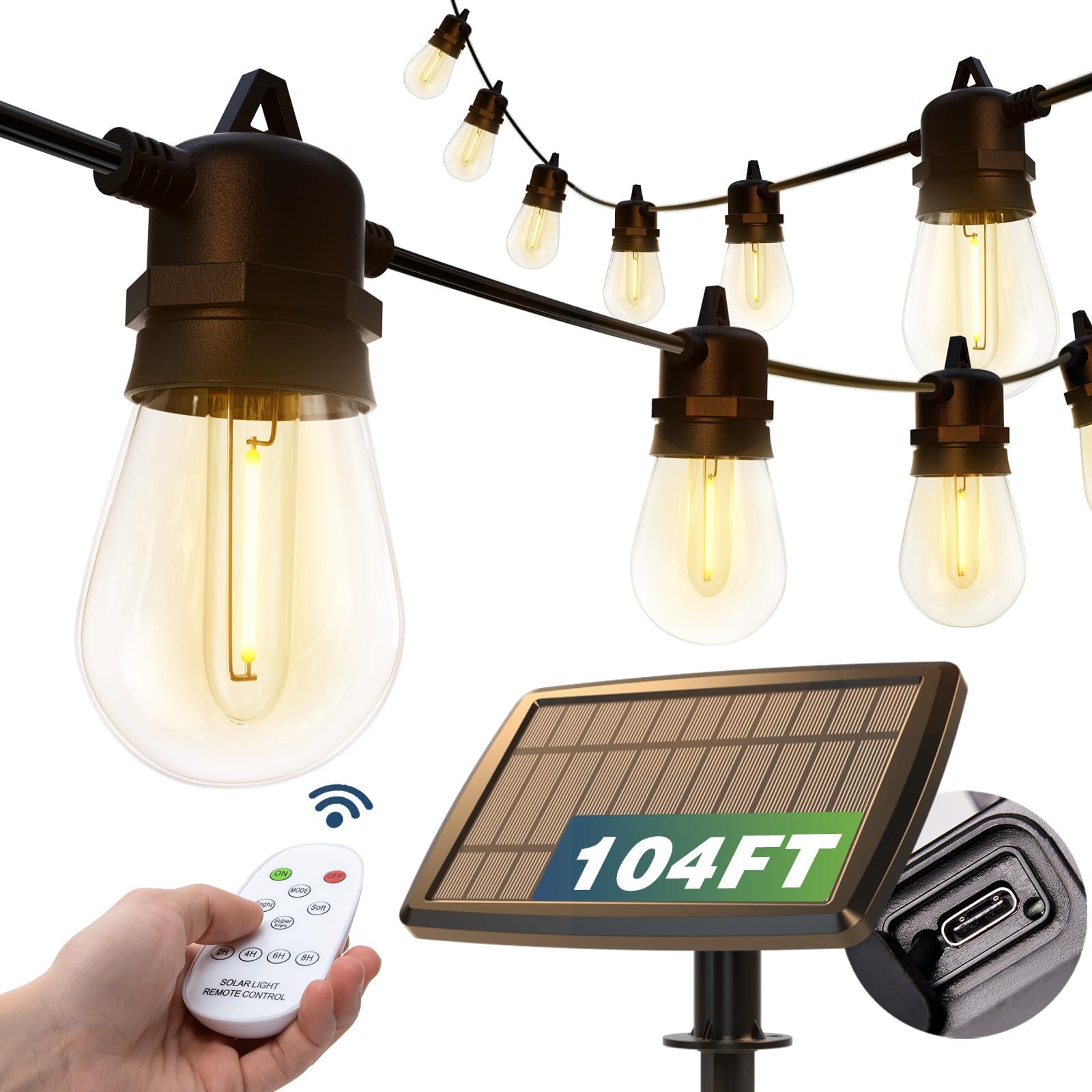 Stright Solar String Lights for Outside 120FT with Remote Control 8 ...