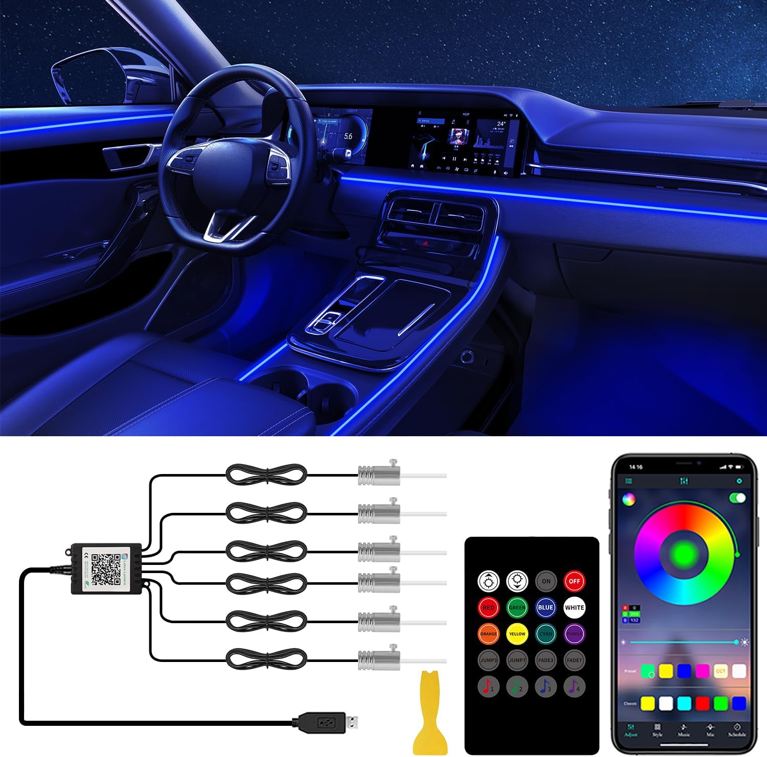 Amazon.com: 6 in 1 Car Led Strip Lights with App Control, RGB Colors ...