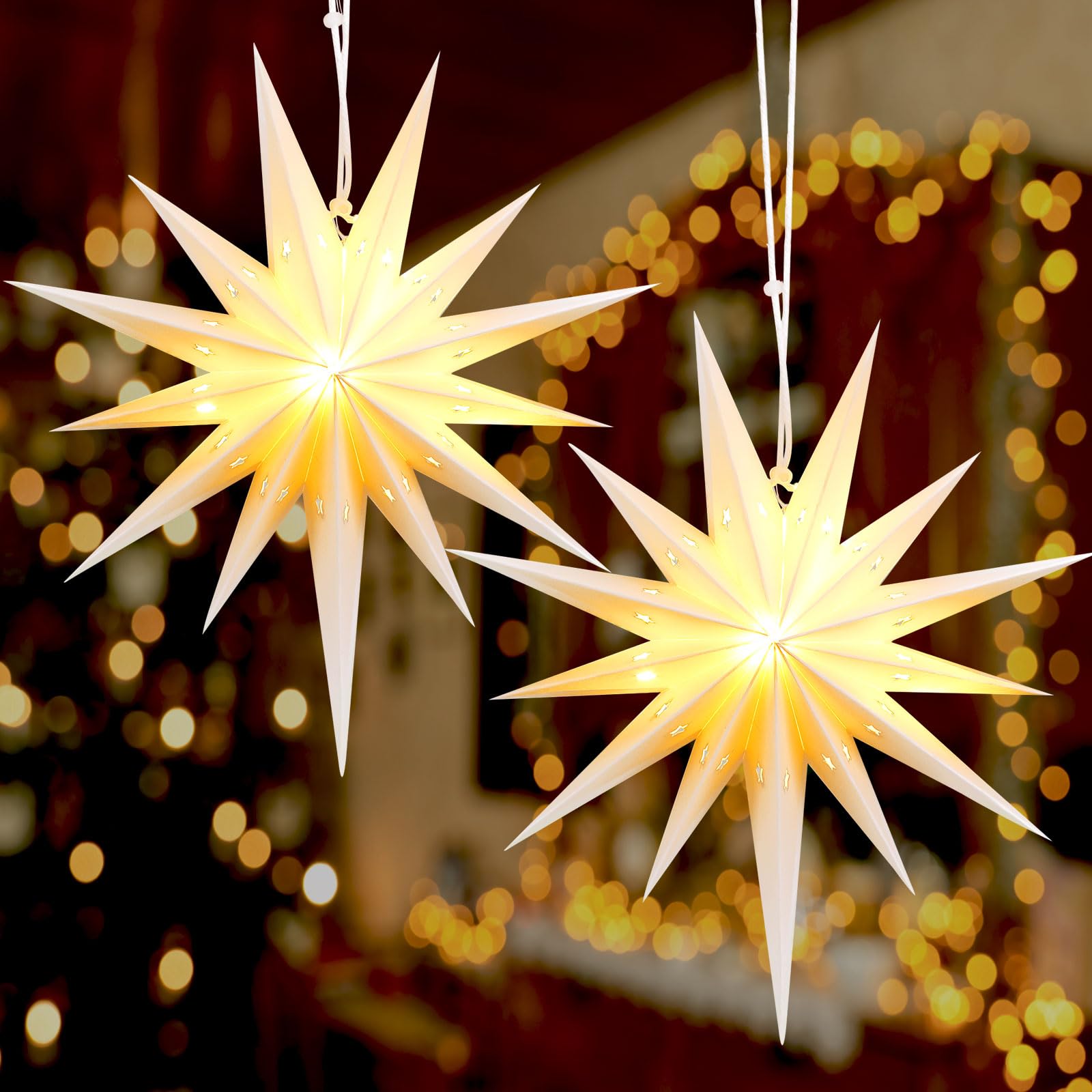 2 Set Lighted Bethlehem Paper Star Lanterns White Christmas Bethlehem ...