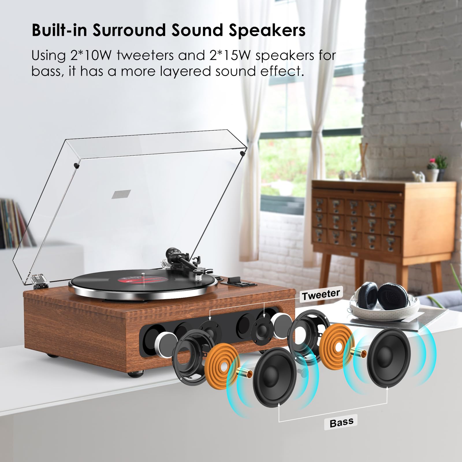 seasonlife Vintage Record Player for Vinyl with Speakers High Fidelity ...