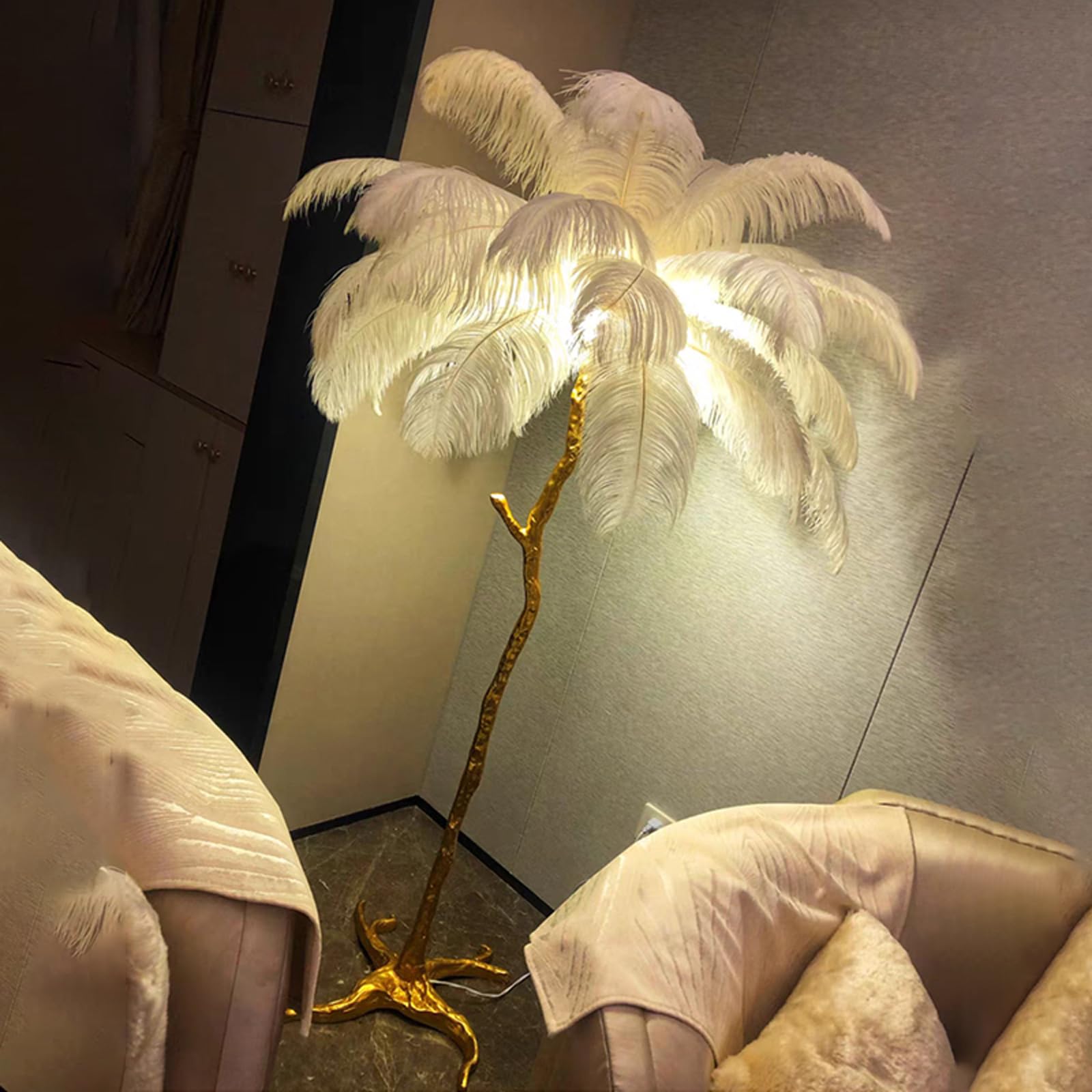 JAYMP Ostrich Feather Floor Lamp for Living Room Sofa Bedside Standing ...