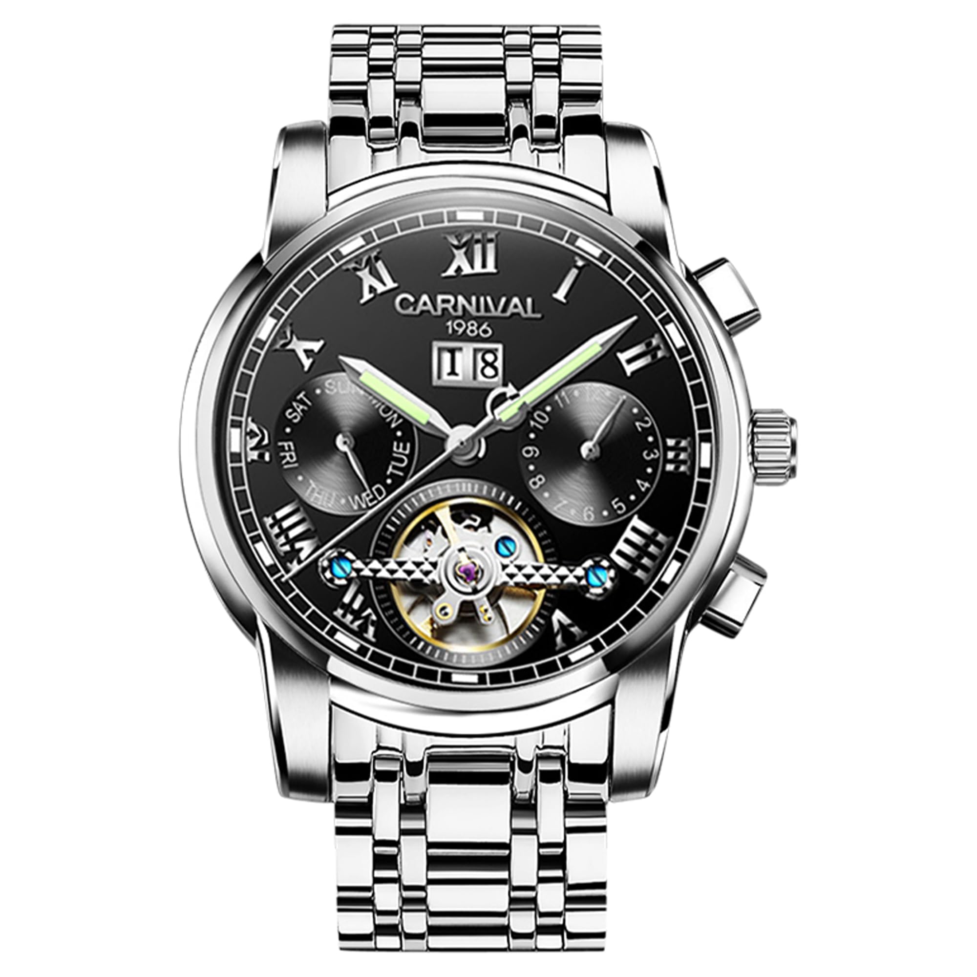 Amazon.com: Carnival White-Toned Stainless Steel Open-Heart Mechanical ...