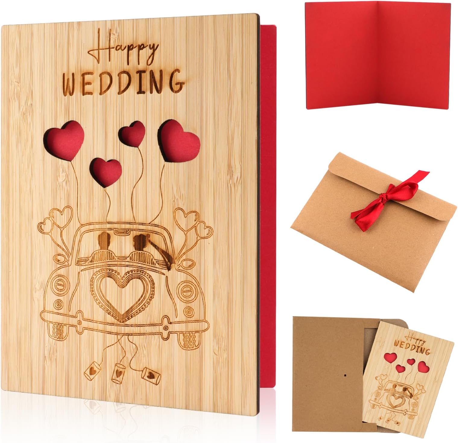 Wooden Wedding Card,15 x 11 CM Just Married Wedding Day Cards ...