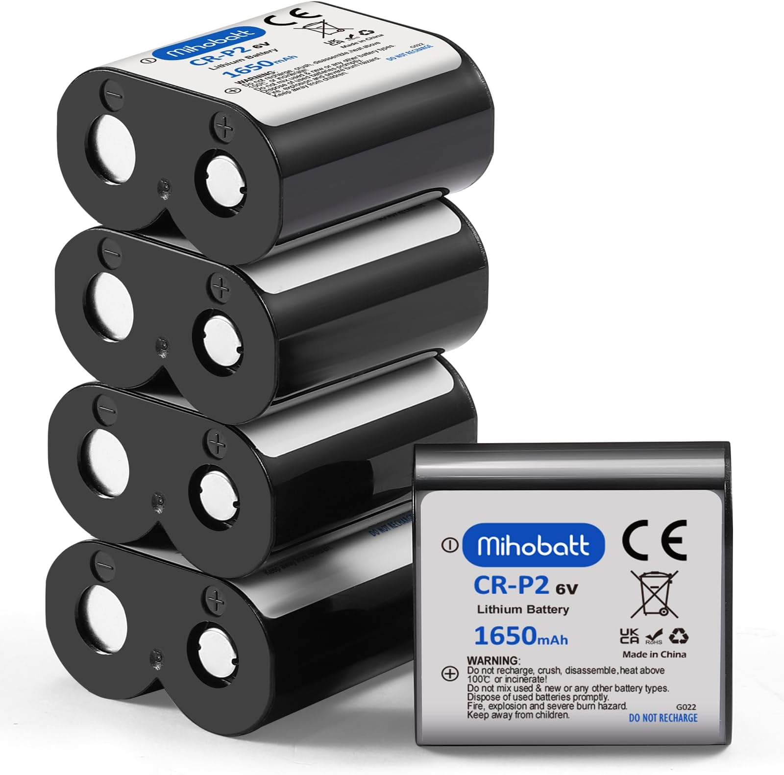 Amazon.com: Mihobatt 5-Pack CR-P2 Battery, 6V 1650mAh Lithium ...