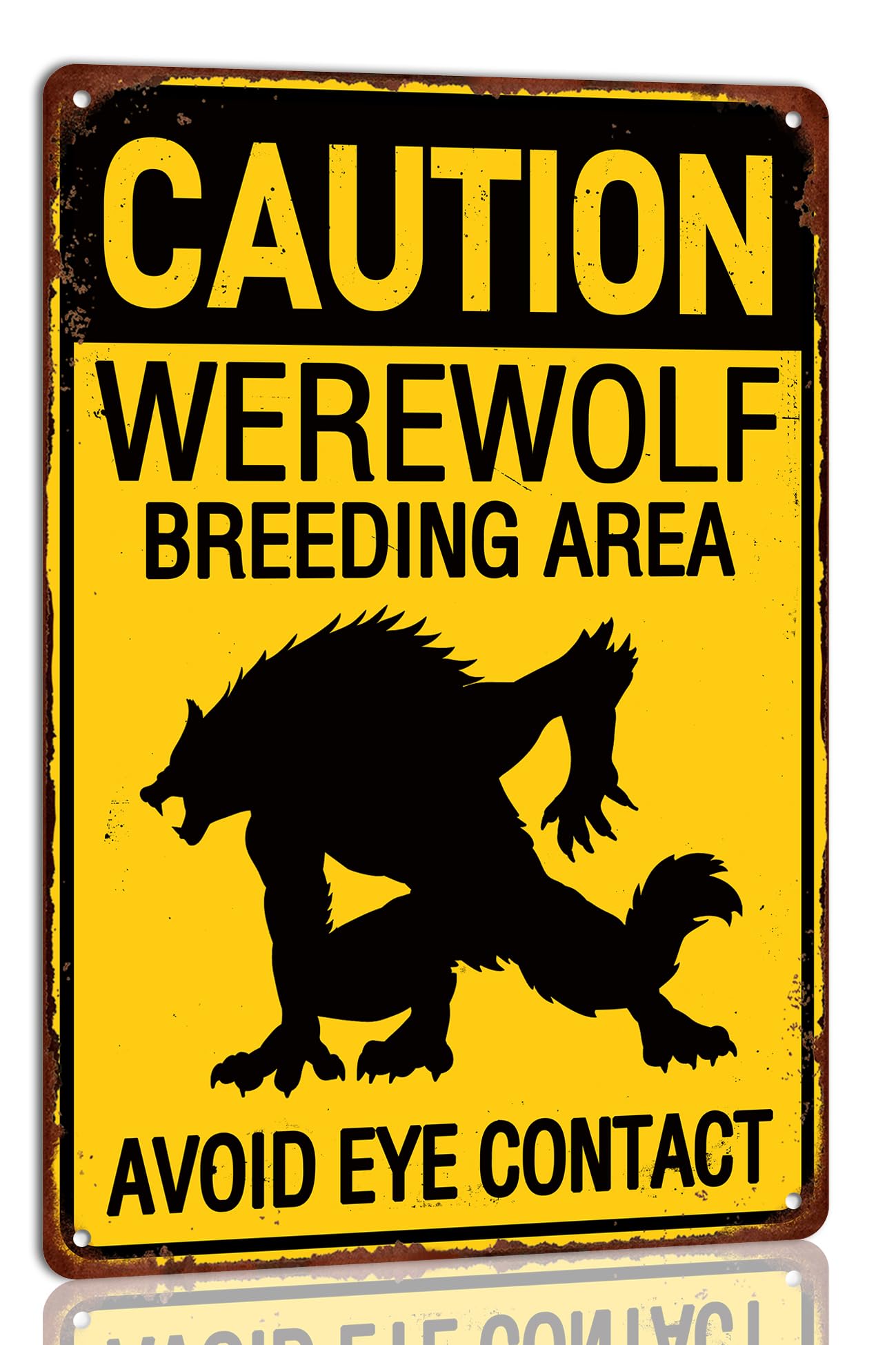 Amazon.com : Caution Werewolf Breeding Area Avoid Eye Contact Metal Tin ...