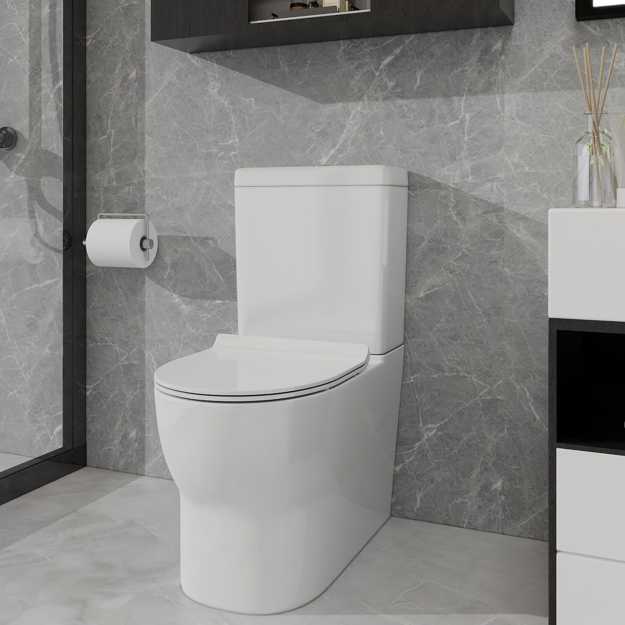 Robanmoa Modern Close Coupled Toilet Back to Wall Comfort Elongated ...