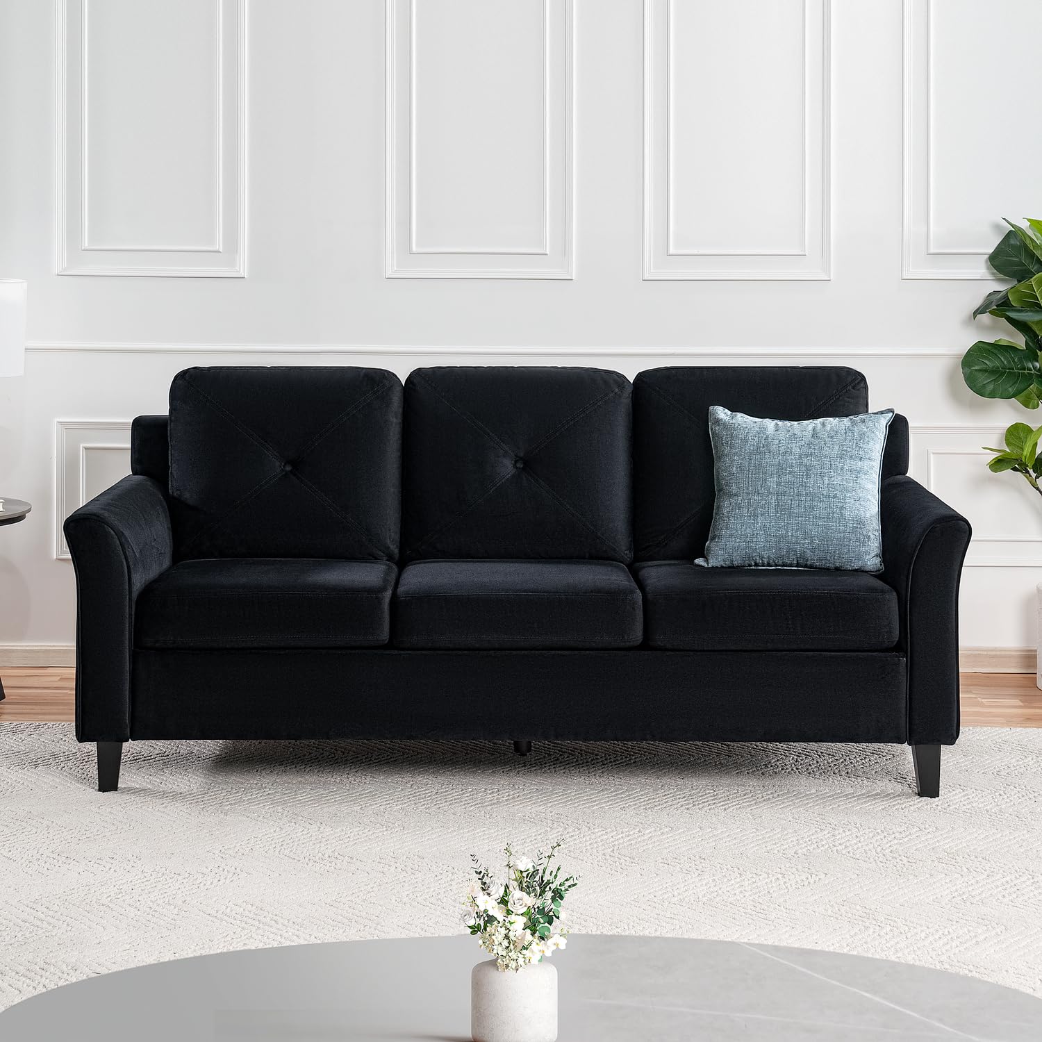 Amazon.com: Naomi Home Raelynn Button Tufted Sofa - Affordable Black ...