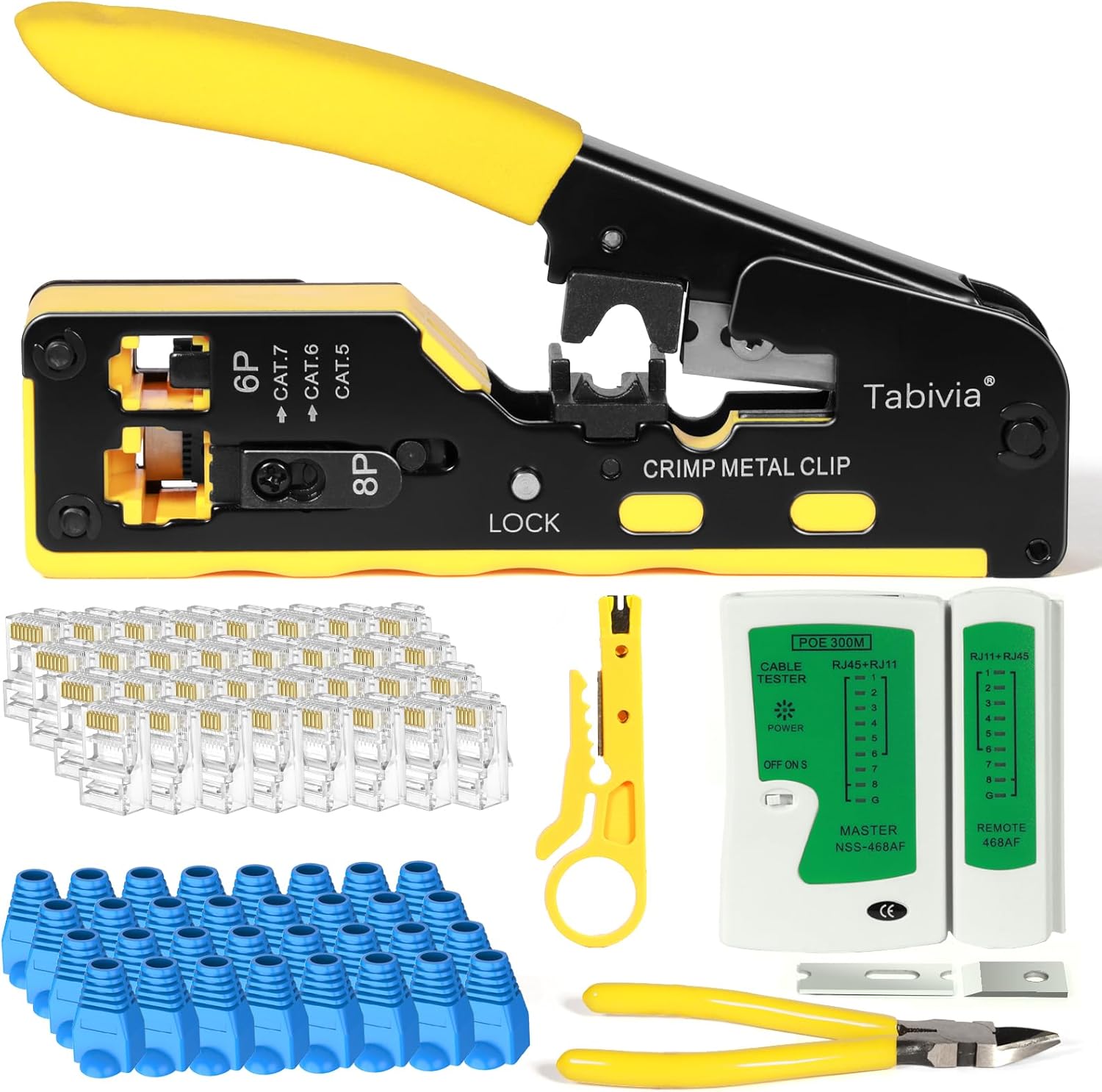 Tabivia STP/UTP Pass Through RJ45 Crimp Tool Pass Through RJ45 Ethernet ...