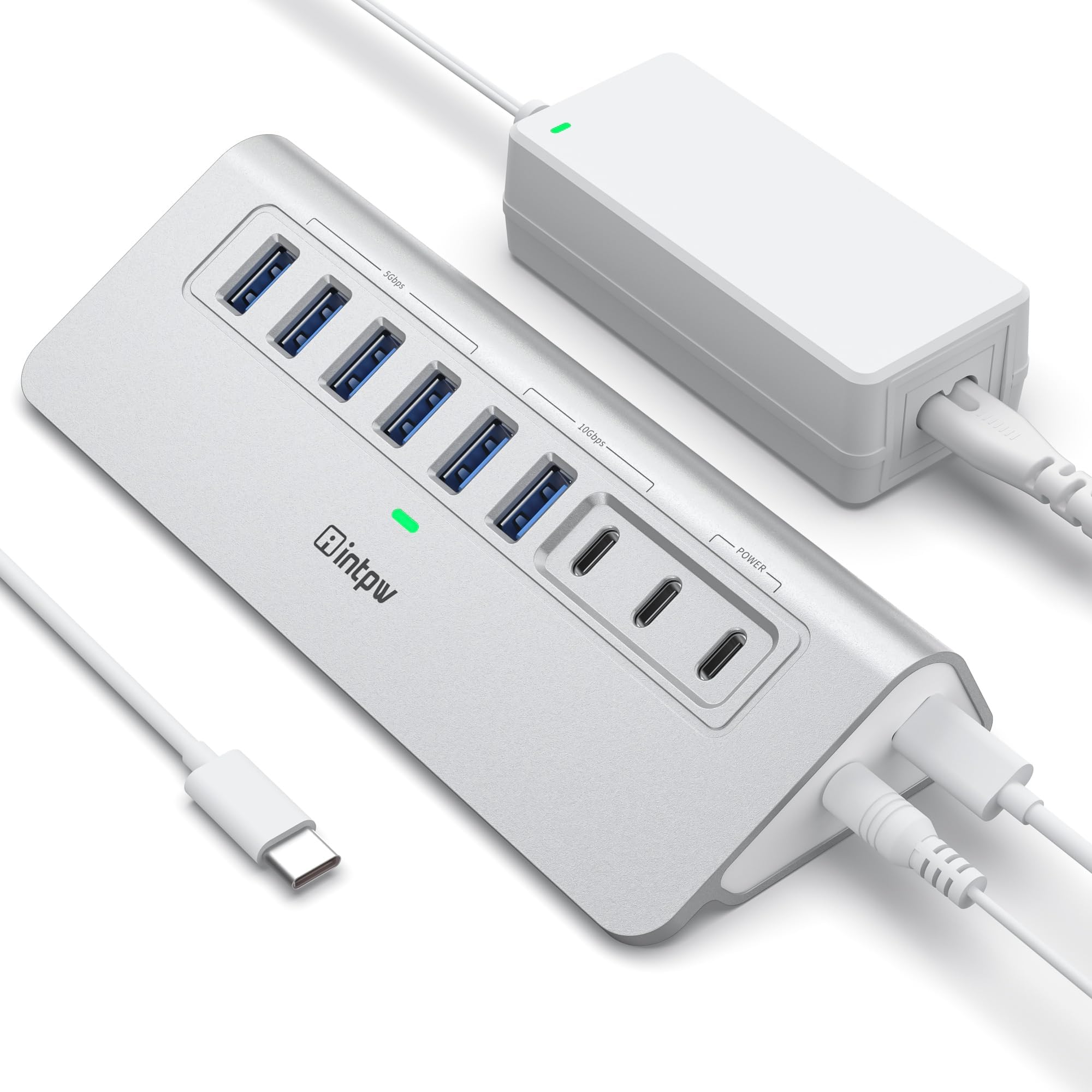 Amazon.com: Powered USB-C 7-Port Hub, USB 3.2 Gen 2 Adapter - 4x 10Gbps ...