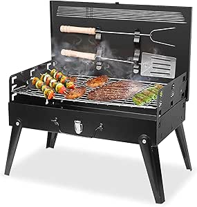 Amazon.com: Portable Charcoal Grill Kit - 17.3" Folding BBQ Grill, Adjustable Heights,5 Skewers ...