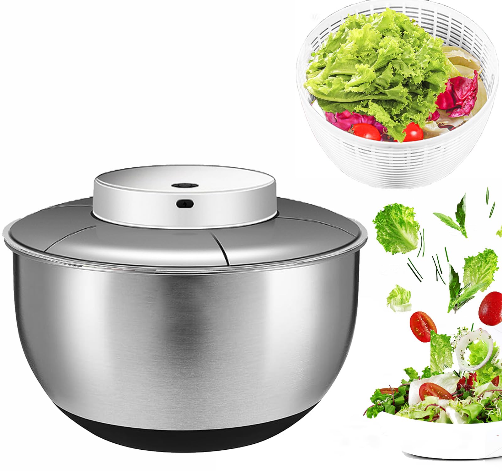 Amazon.com: 5 Qt Salad Spinner Stainless Steel Large Vegetable Dryer ...