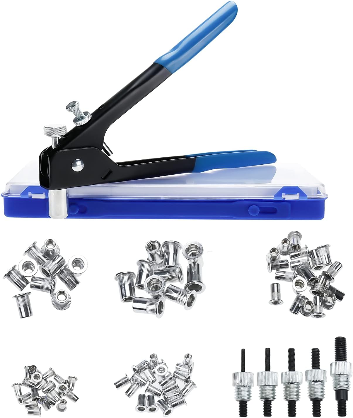 BOOMSTART 86pcs Hand Rivet Nut Gun Tool Kit Riveter Threaded Rivet Nut ...