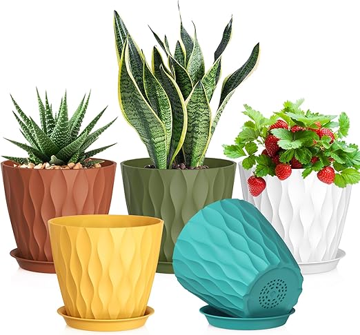 Amazon.com: Meowell 7 inch Plant Pots for Indoor Outdoor Plants, 5 Pack ...