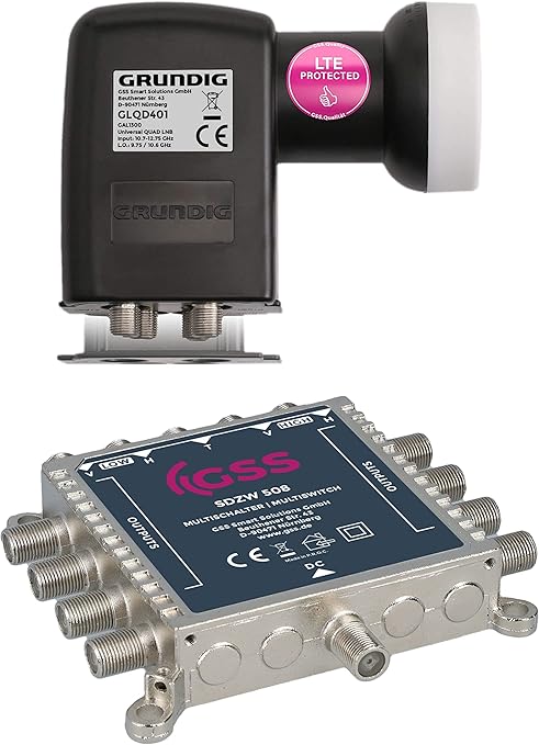 GSS Set 5/8 Multischalter + Grundig Quad LNB - 8 Teilnehmer 1 Satellit - Matrix, Multiswitch für ...