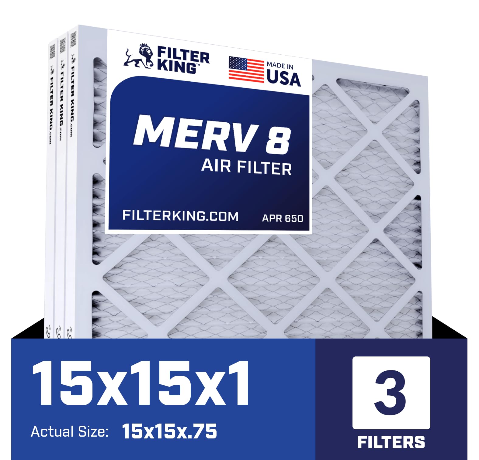 Filter King 15x15x1 Air Filter | 3-PACK | MERV 8 HVAC Pleated A/C ...
