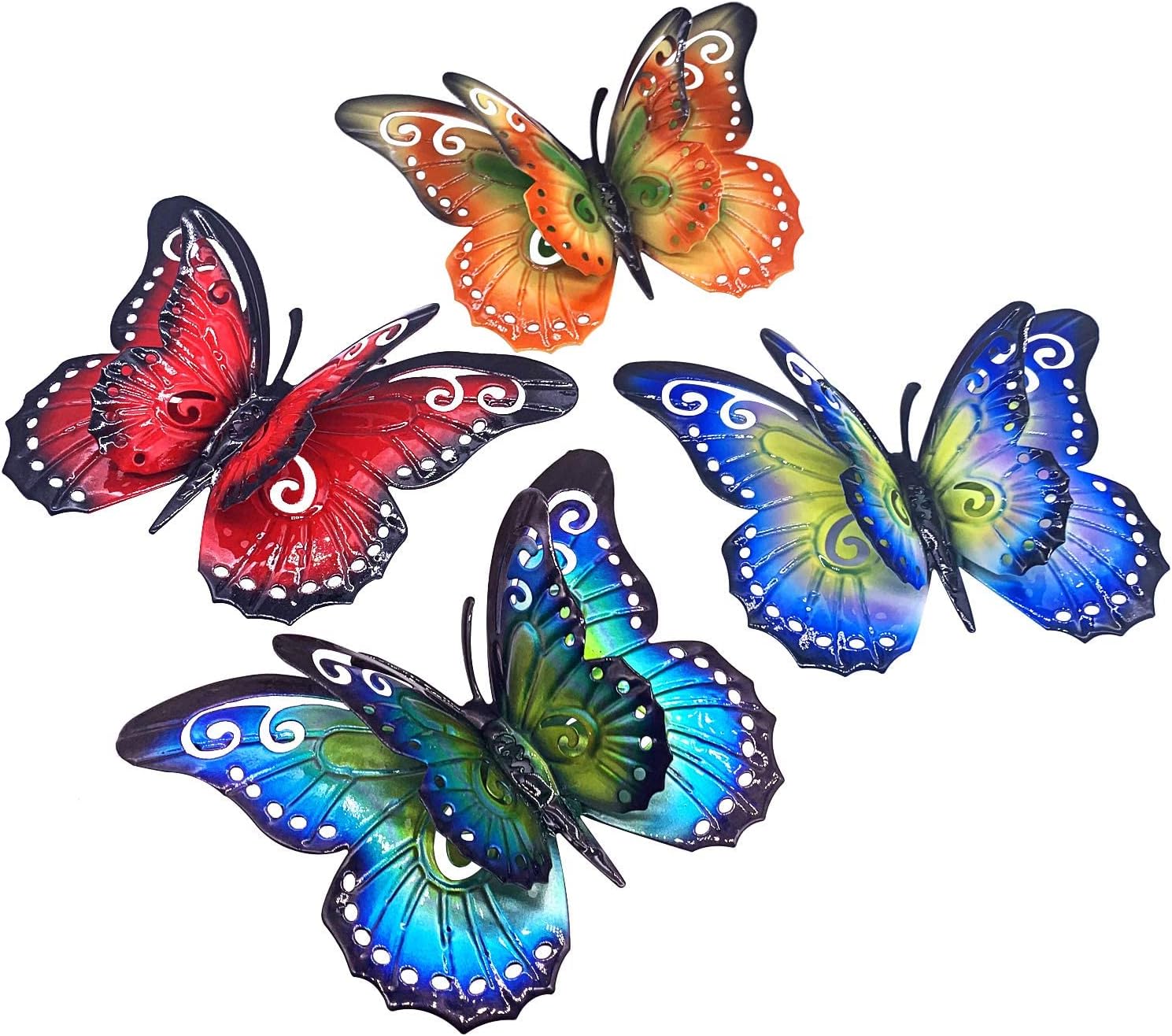 GiftMaker Double Wings Metal Butterfly Decor- 4 Pack 3D Colorful ...