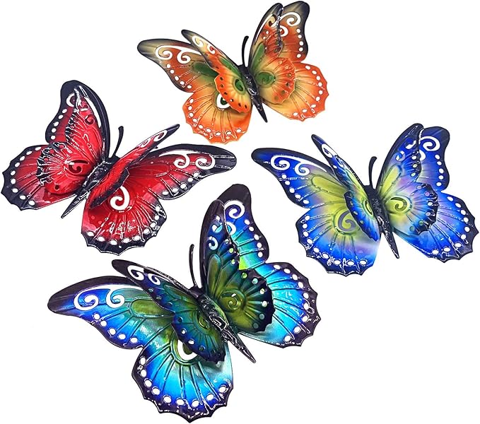 Amazon.com: Metal Butterfly Outdoor Wall Decor- 6.5'' 3D Metal Colorful ...
