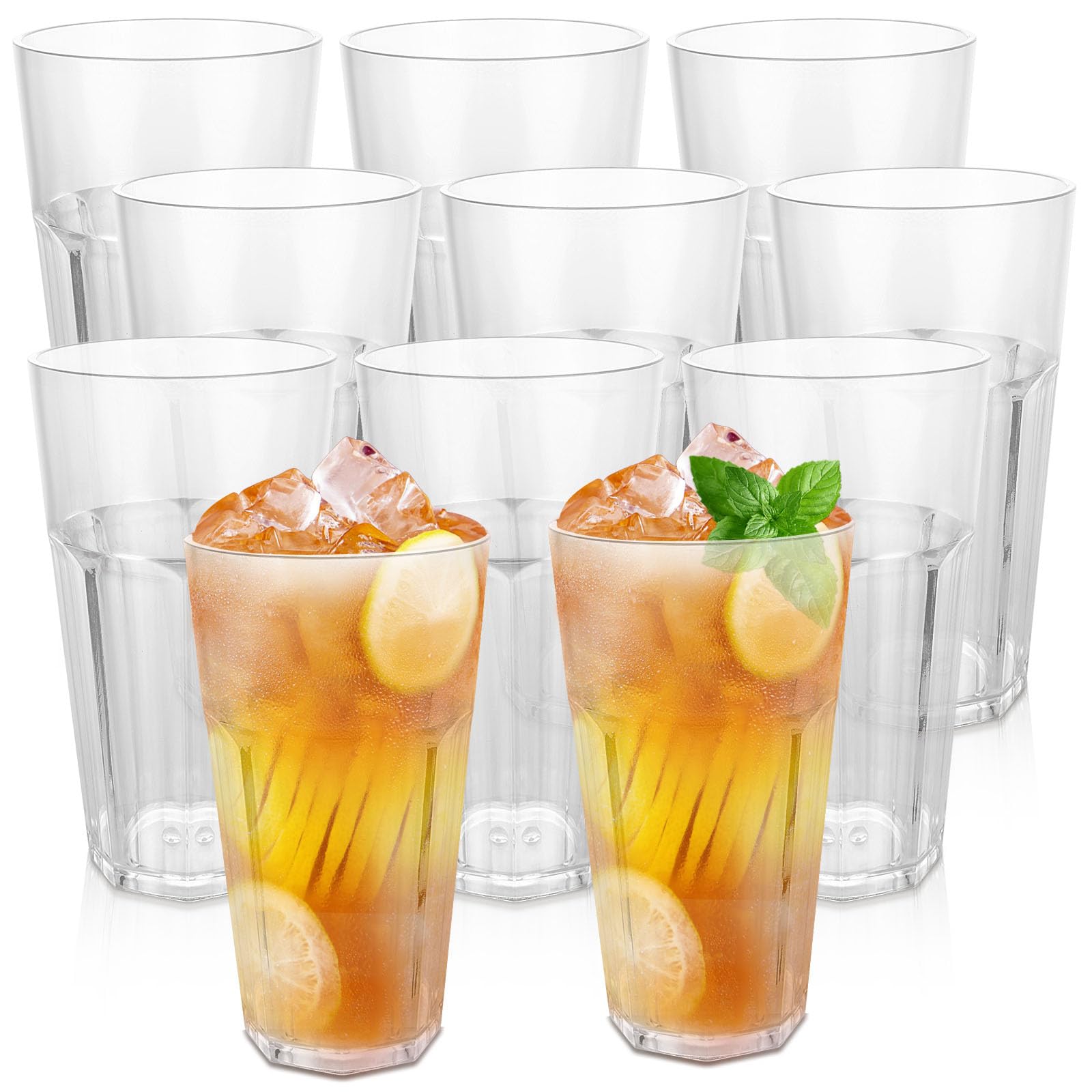 AHAQU 10PCS 420ml Plastic Tumblers, 14.7oz Stackable Acrylic Drinking ...