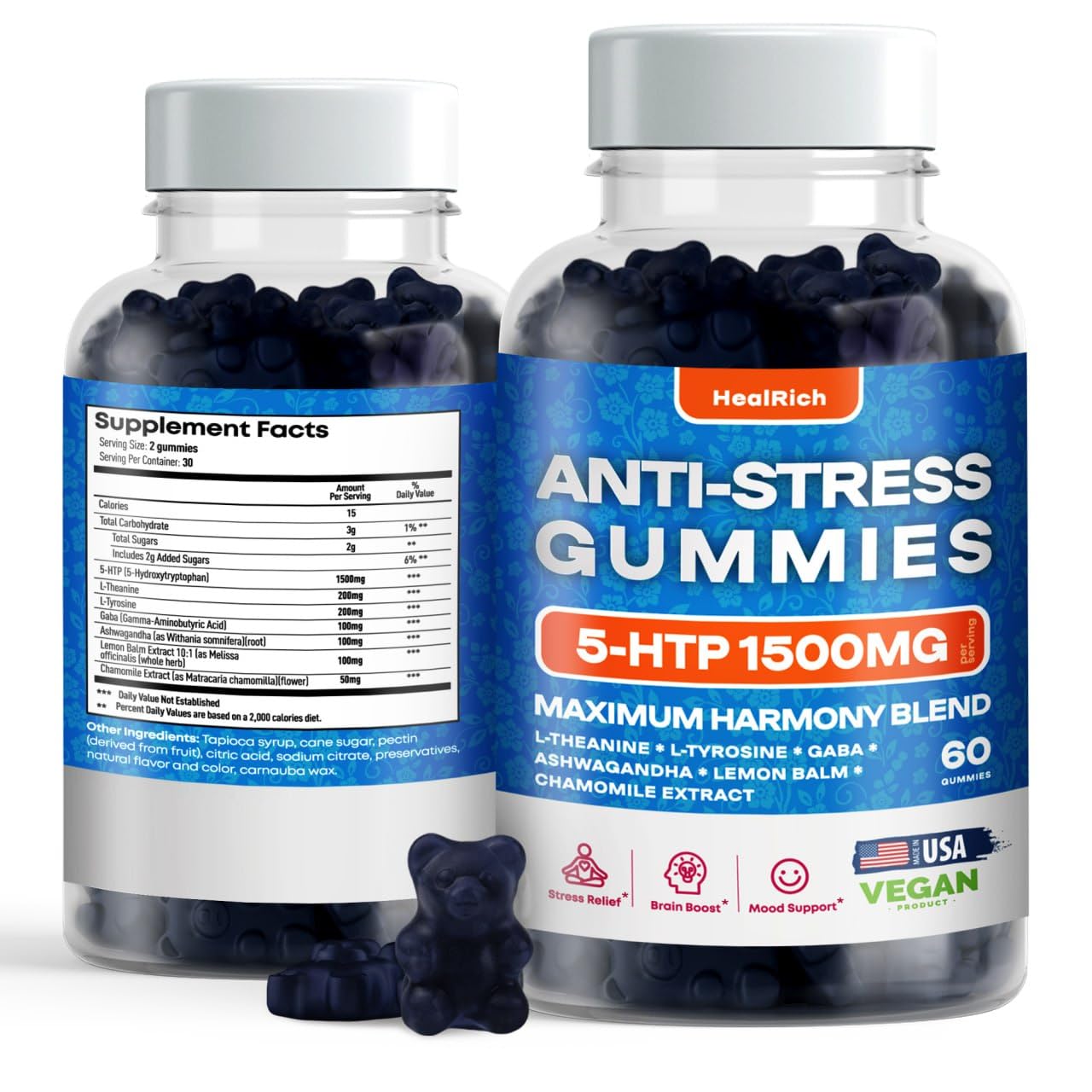 Amazon.com: Stress Relief Gummies - 1500MG 5HTP with L-Theanine Gaba ...