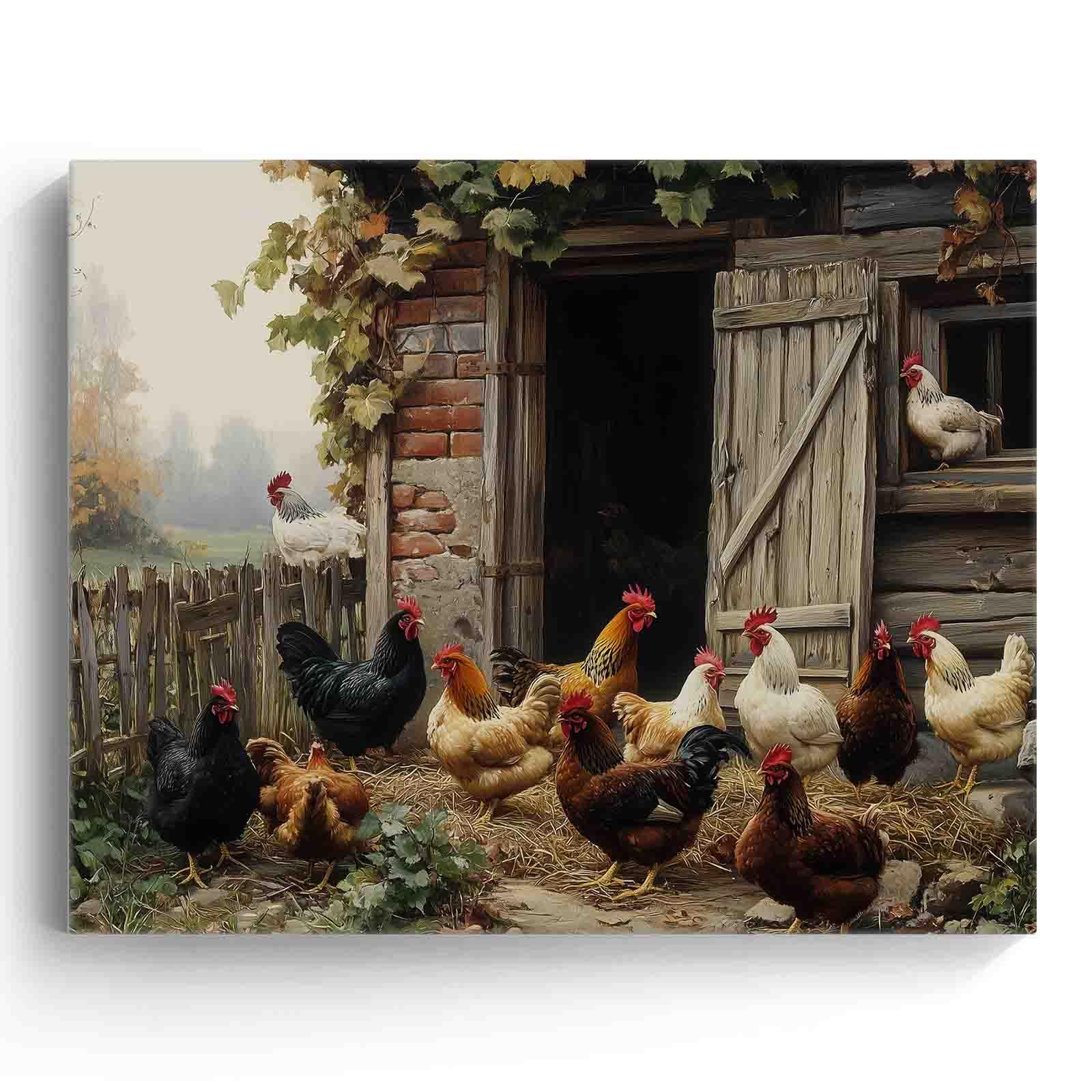 Amazon.com: B.B.F MAKE Farmyard Chickens Canvas Wall Art - Vintage Oil ...