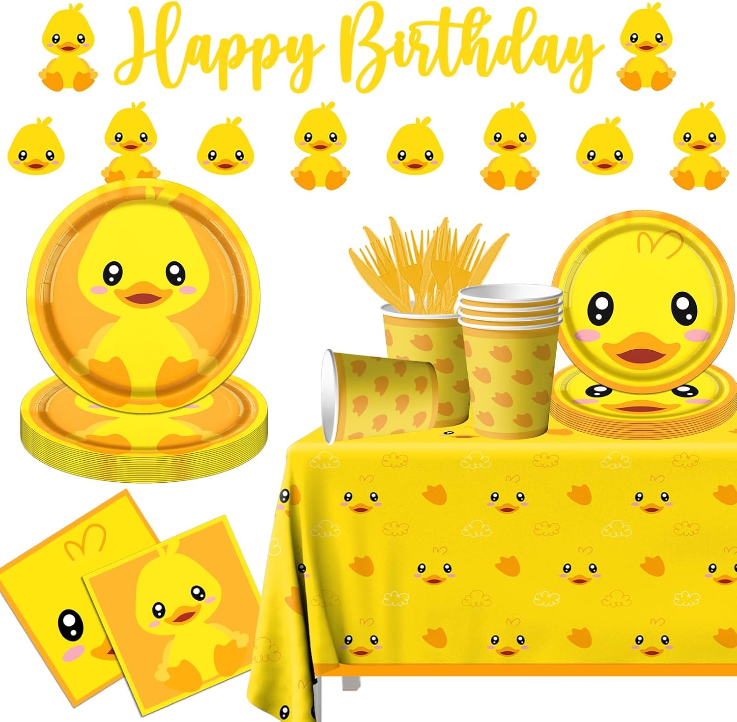 Amazon.com: Rubber Duck Party Supplies,Happy Birthday Duckie Tableware ...