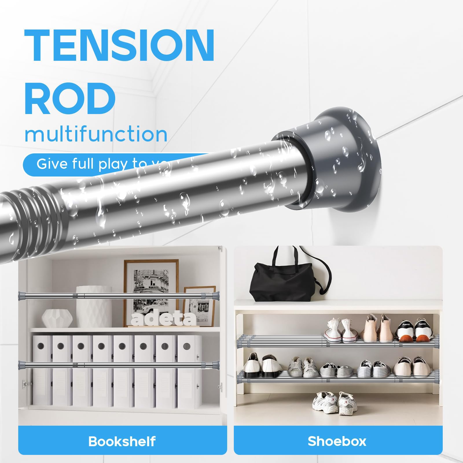 Snapklik.com : 2pack Spring Tension Rods 23-46 Inch Adjustable Silver ...