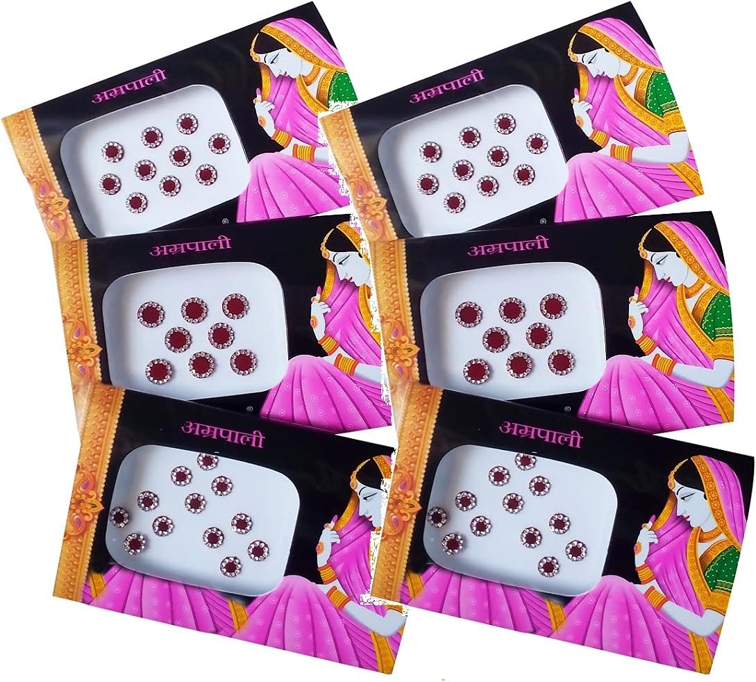 DeLegarde Maroon Bindis With Crystal Stone Medium Size Round Bindi Self ...