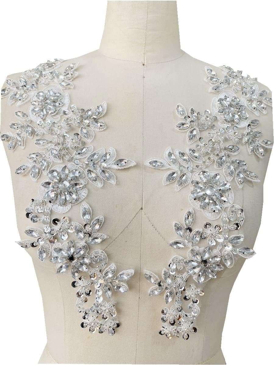 Amazon.com: Handmade Rhinestones lace Applique handsewing Beads Trim ...