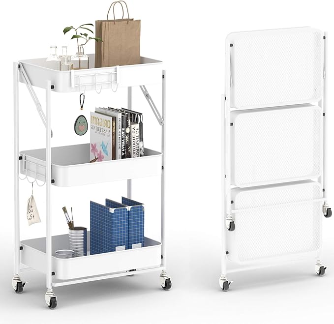 KINGRACK 3-Tier Free Assembly Rolling Cart, No Screw Installation ...