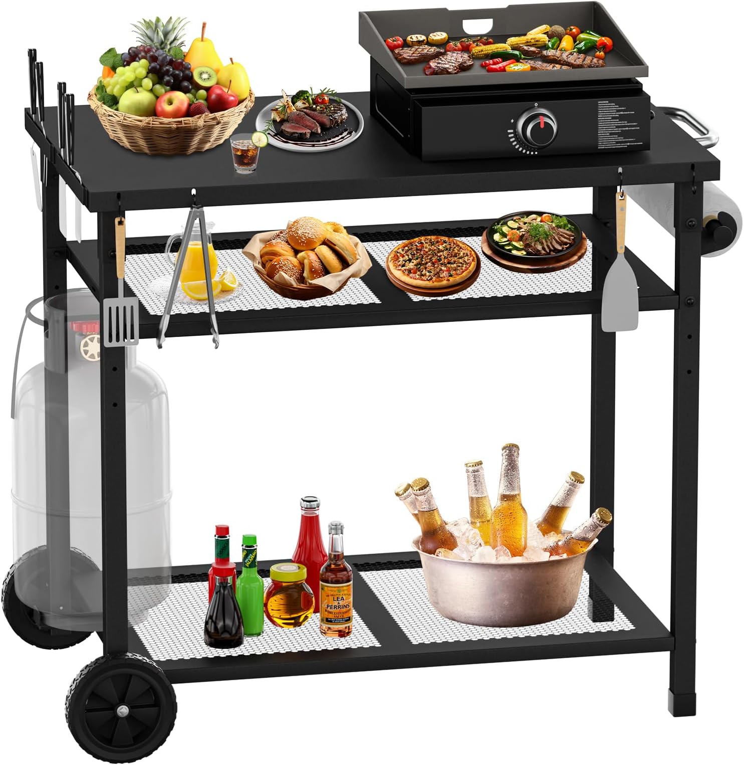Amazon.com: Riuog Gourmet Dining Cart Table with Three Layers Shelf ...