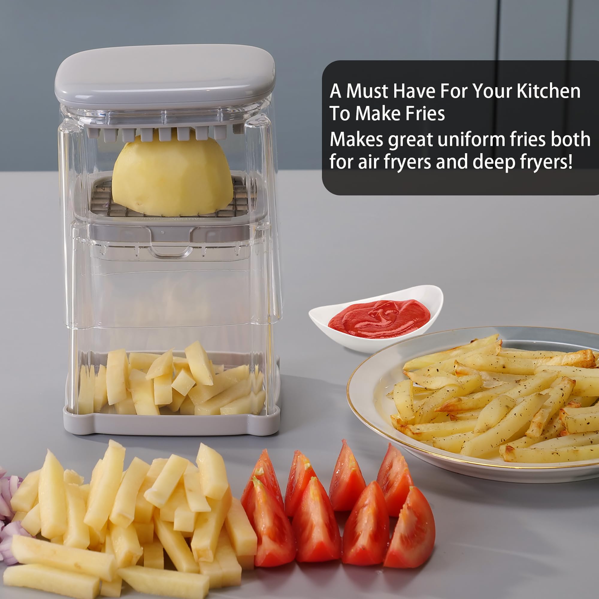 Solucky French Fry Cutter, Potato Wedger, Veggie Cutter with Stainless ...