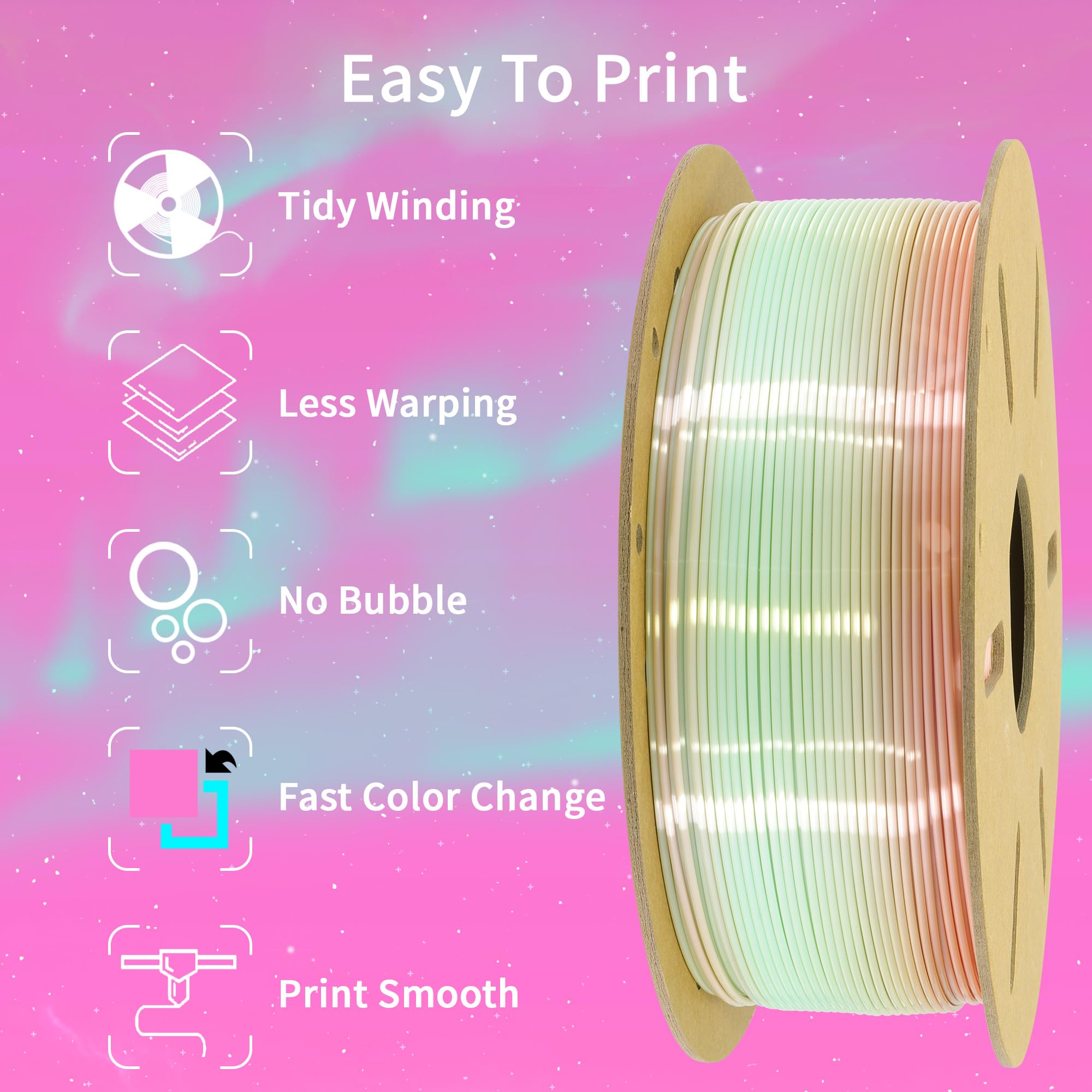 Snapklik.com : Silk PLA 3D Filament Pink Color Change To Silk Cyan, 1 ...