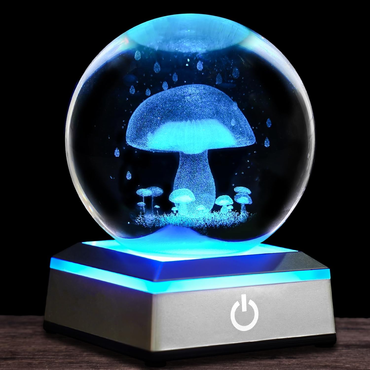 3D Mushroom Crystal Ball Night Light 3.15 inch Glass Ball Table Lamp ...