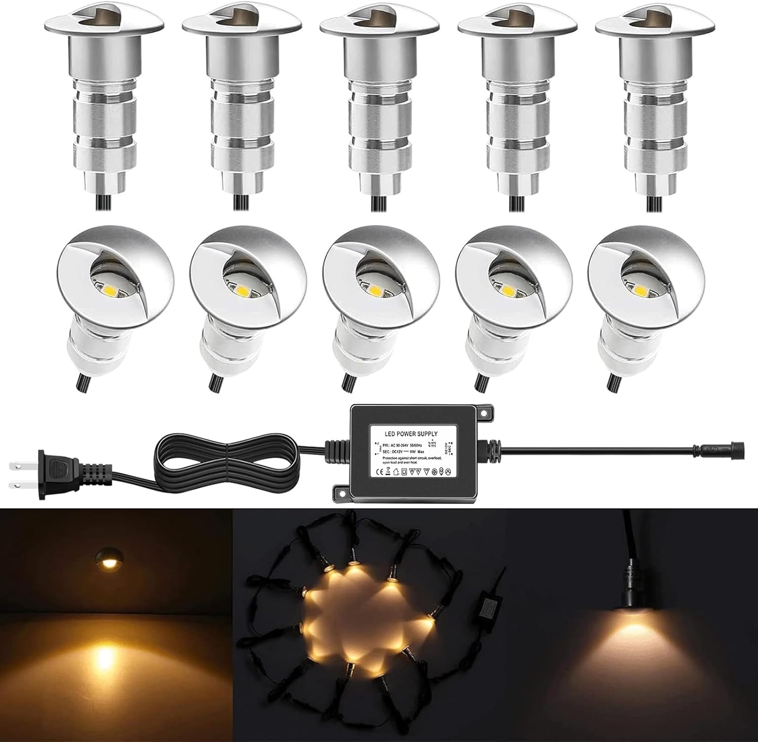 QACA 10pcs Low Voltage LED Step Lights Kit 1-1/25" Half Moon Aluminum ...