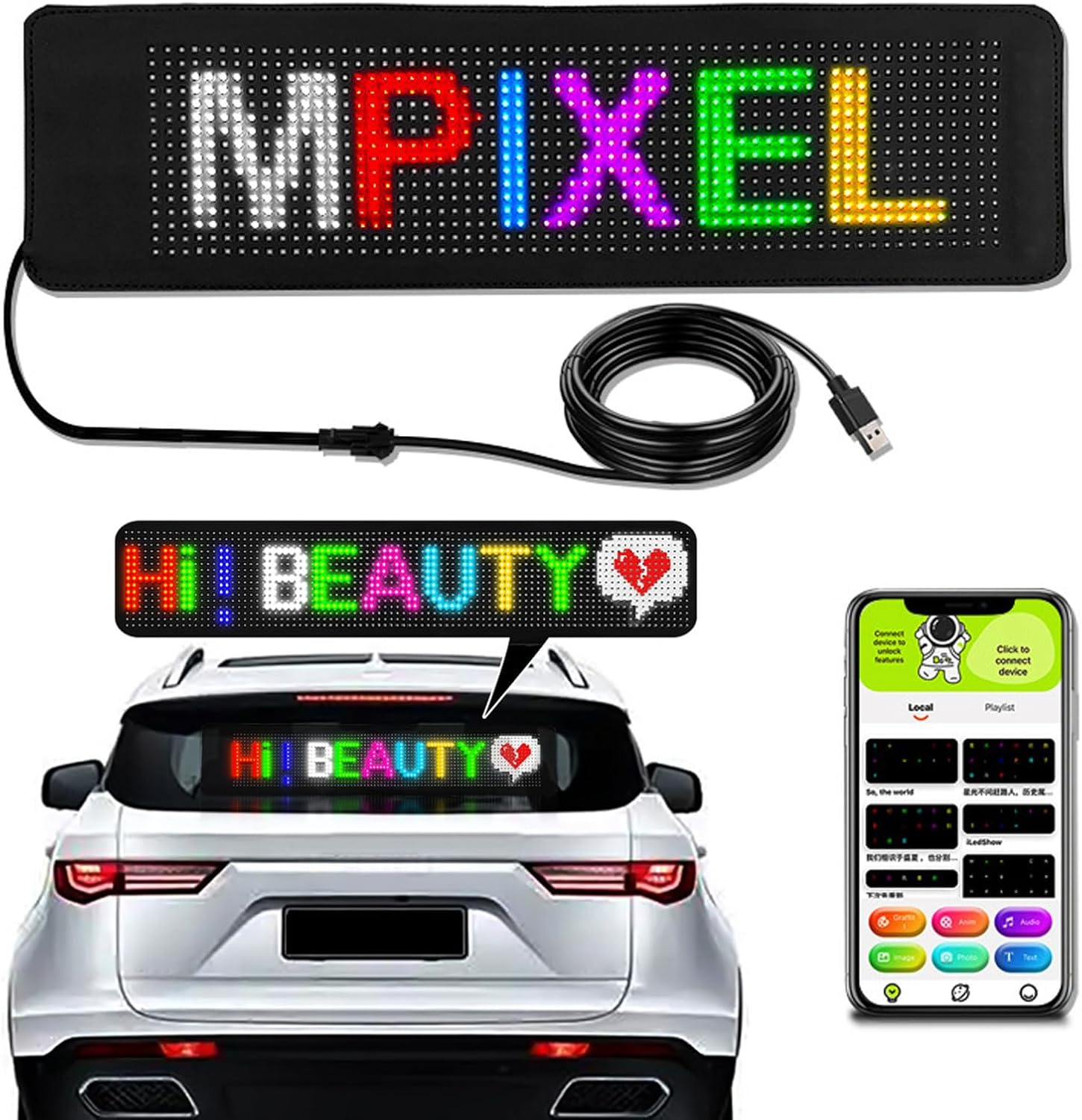 Amazon.com: Programmable Flexible LED Sign, Scrolling LED Car Sign App ...