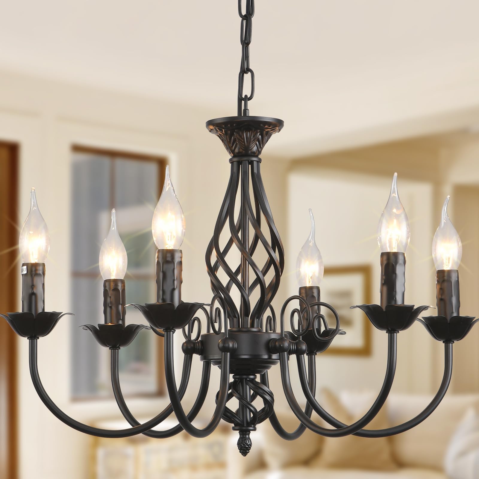 Jaycomey Farmhouse Candle Chandelier for Dining Room, 6-Light Rustic ...