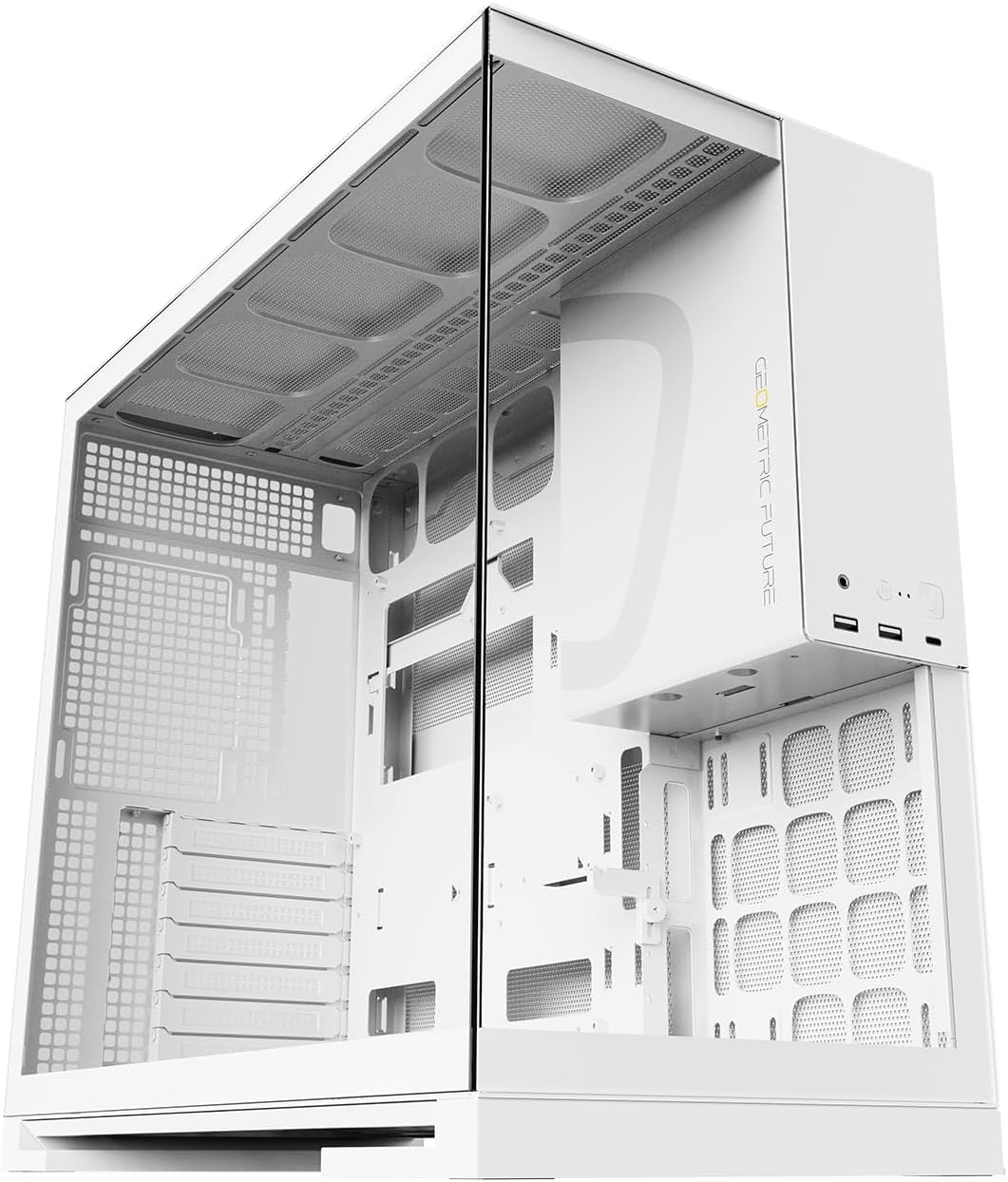 Amazon | GEOMETRIC FUTURE ミドルタワーPCケース Model 5 White 強化ガラスパネル ピラーレス構造 ...