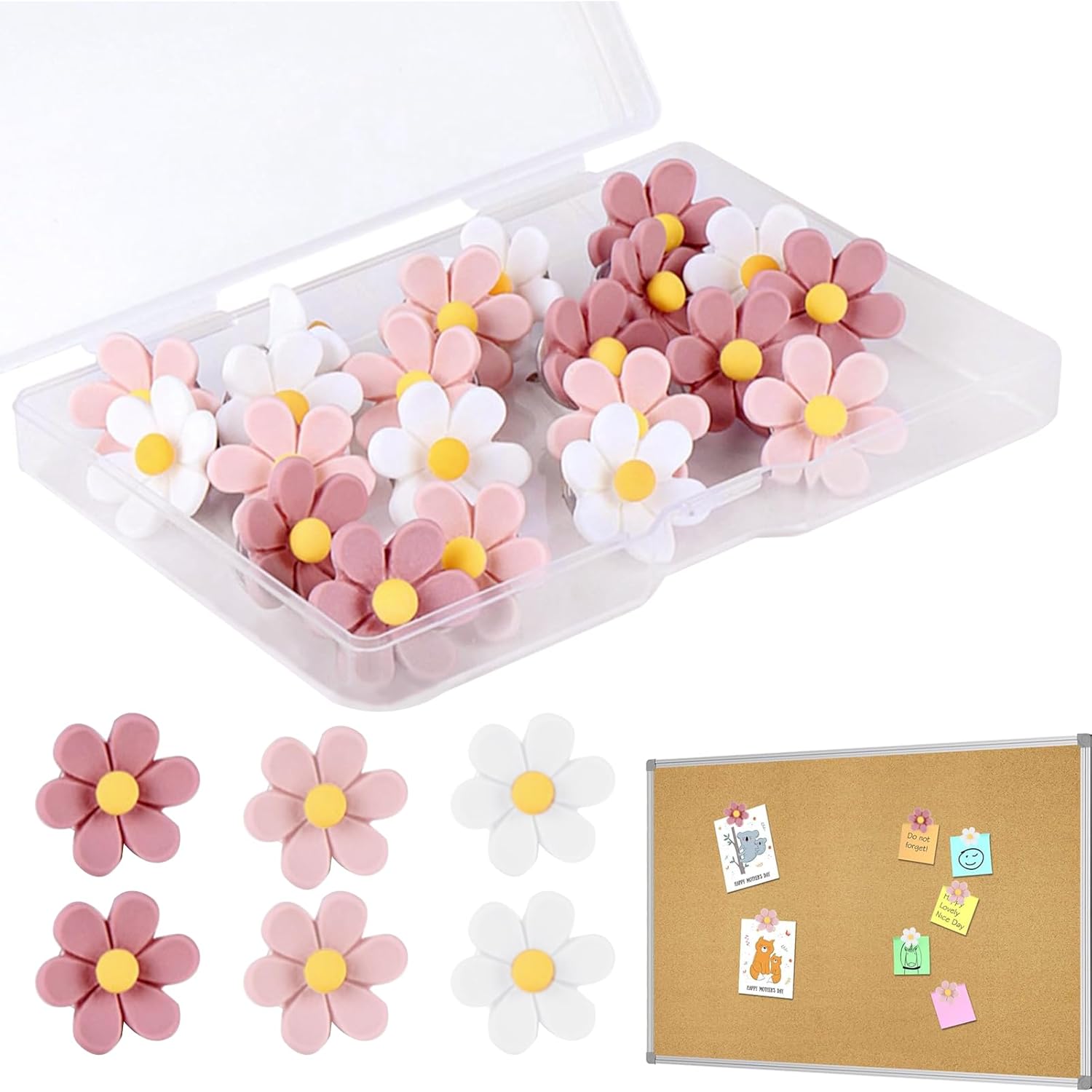 30 PCS Cork Board Pins for Pinboard, 0.5Inch Flower Drawing Pins, Push ...
