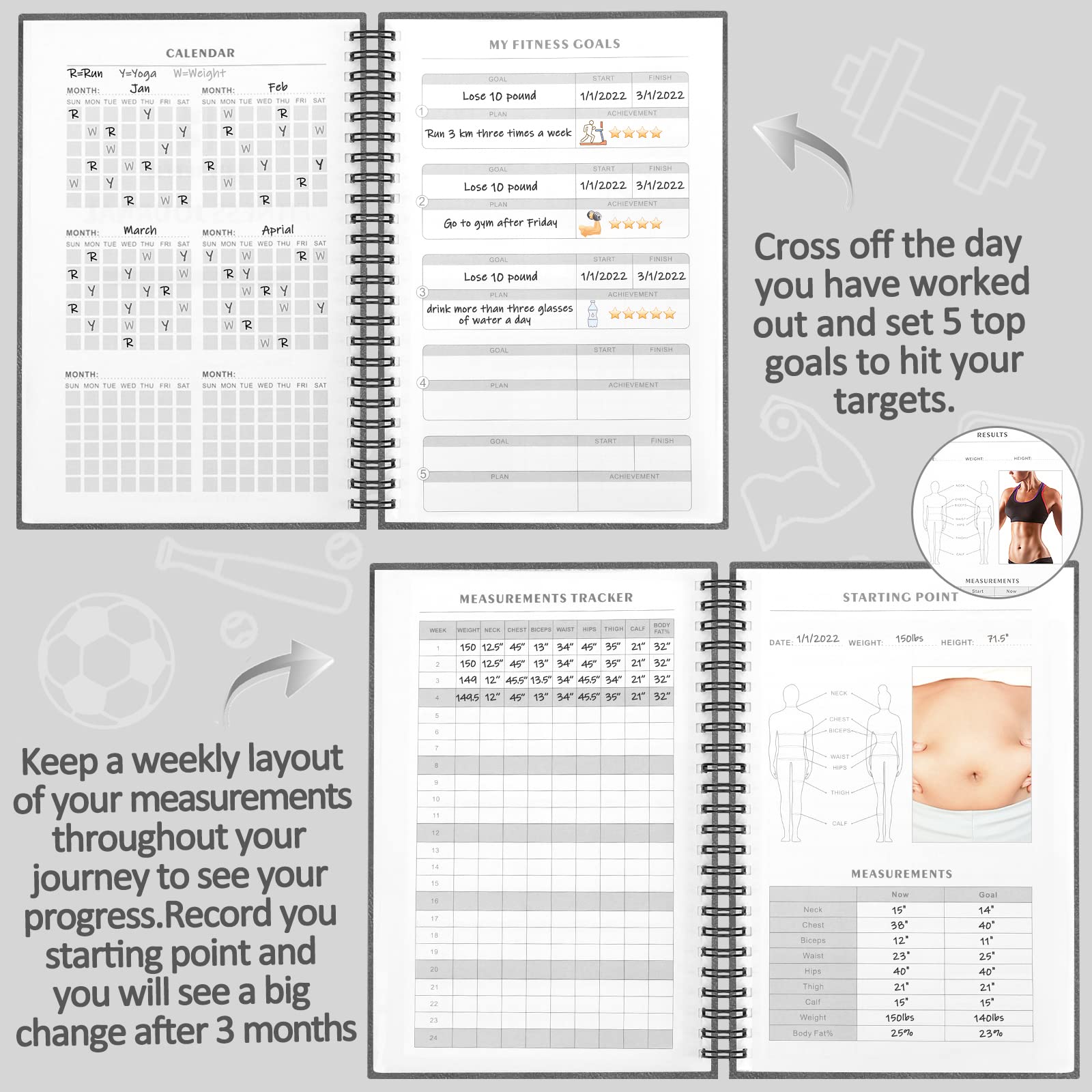 Snapklik.com : Fitness Journal Spiral Weight Loss Journal For Women ...