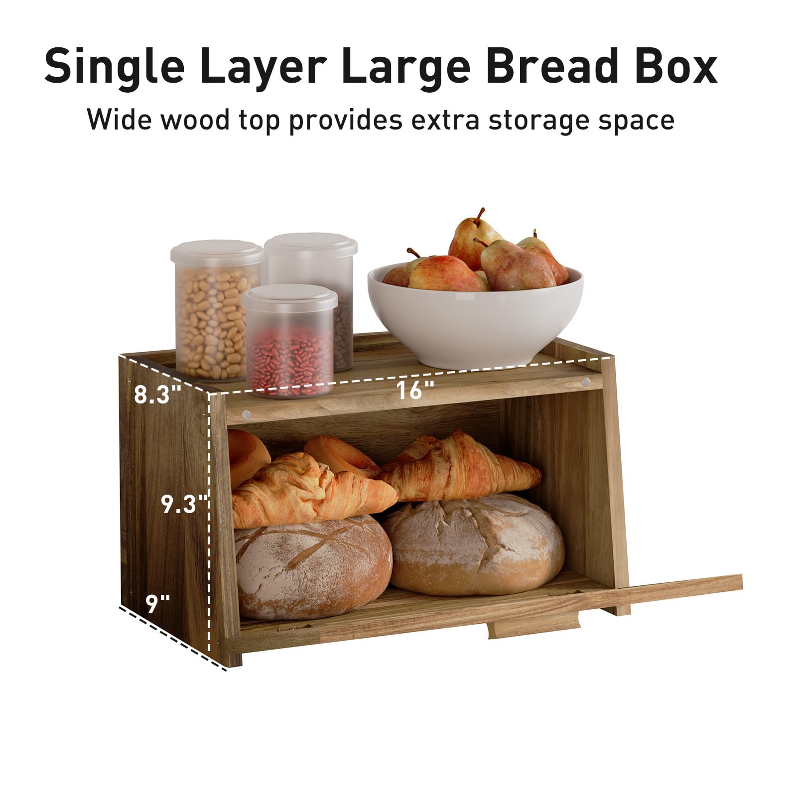 Acacia Wood Bread Box for Kitchen Countertop, Large Wooden Bread ...