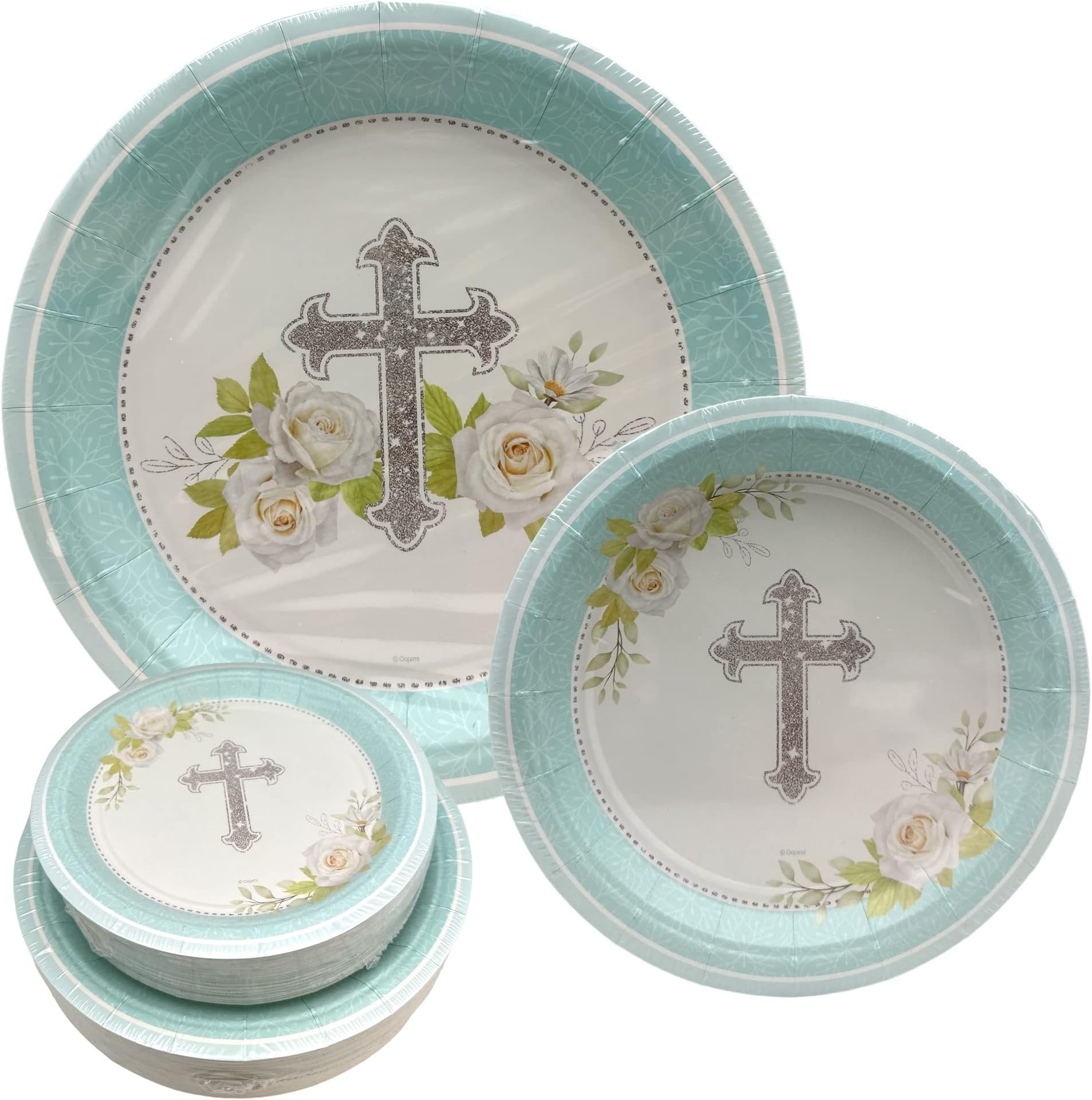 Amazon.com: Amscan White & Gray Holy Day God Bless Round Paper Plates ...
