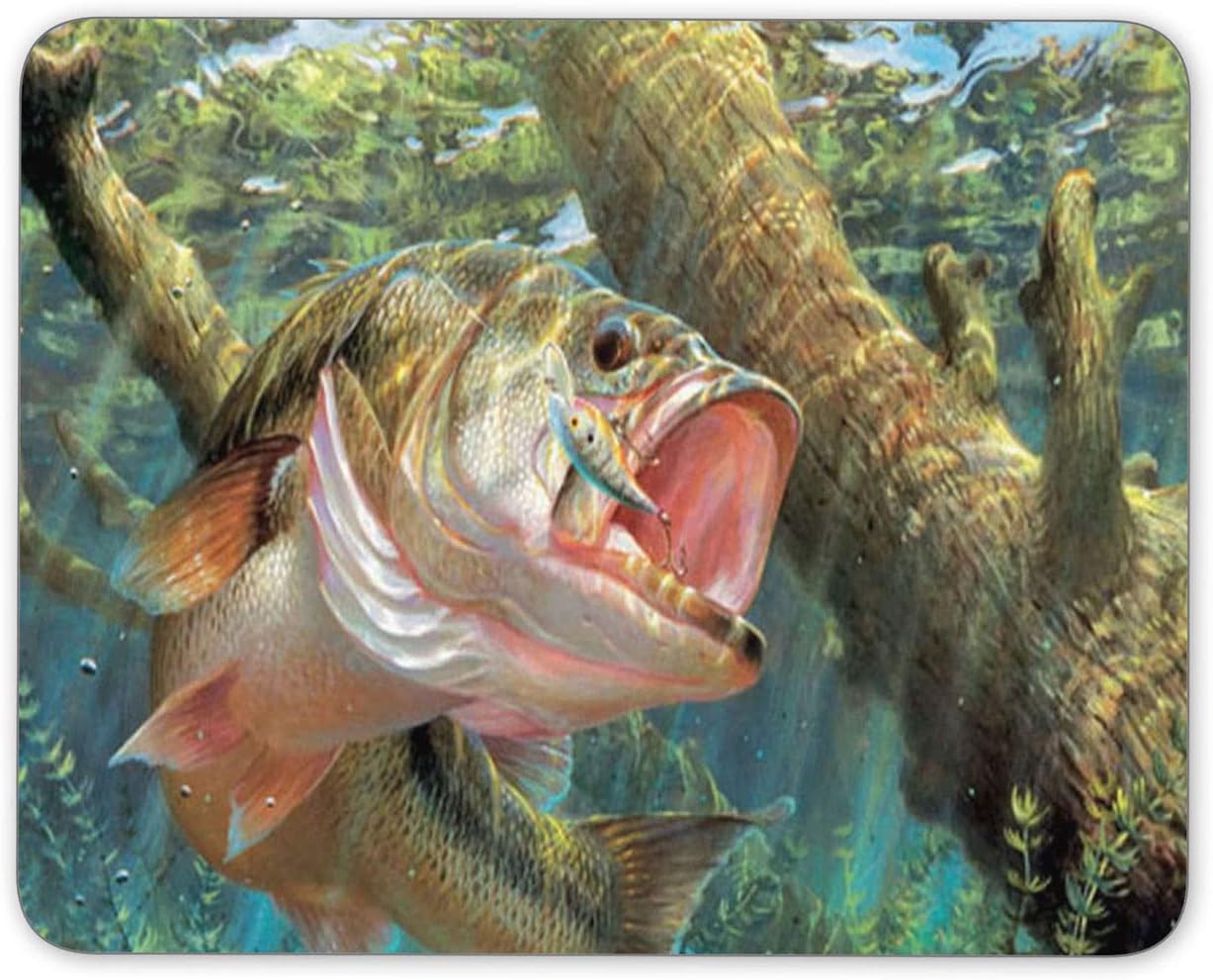 Amazon.com : Fish Gaming Mouse pad Bass Fish Jumping Hook Mouse Pad ...