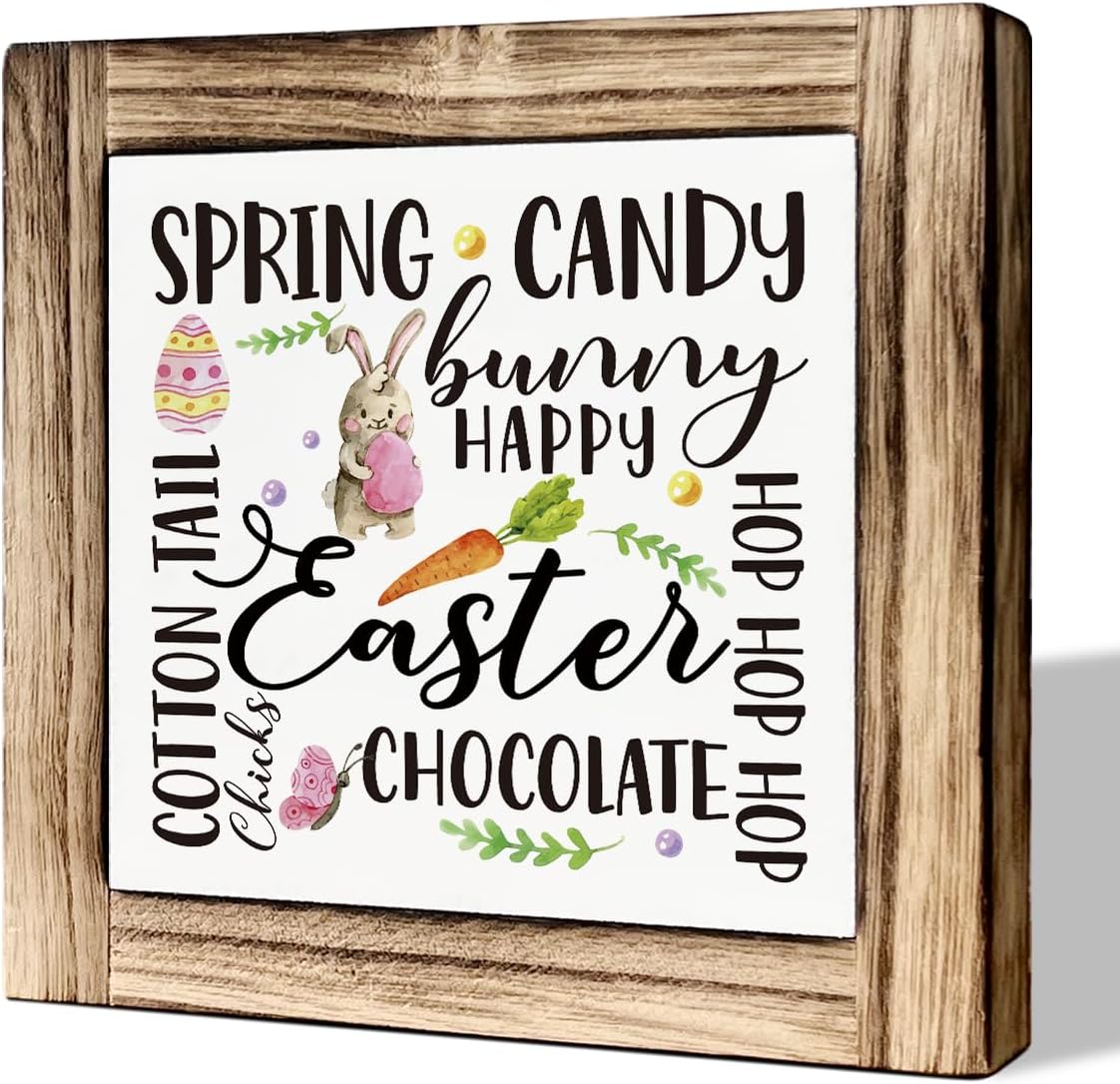 Amazon.com: Spring Wood Sign, Rustic Wooden Tabletop Decor Sign, Happy ...